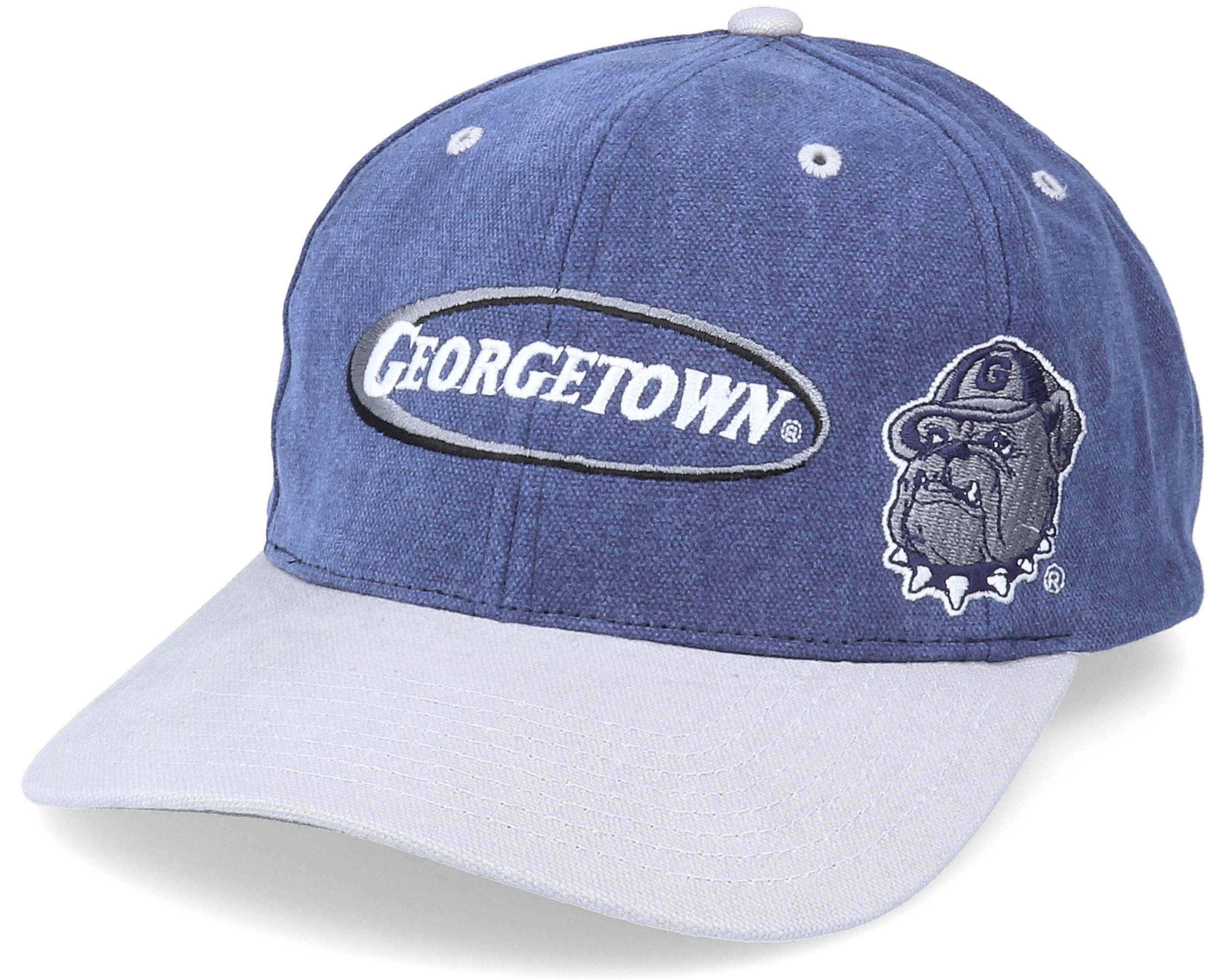 Georgetown Hoyas Multi Logo Vintage Denim/Grey Dad Cap | Hatstoreworld.com