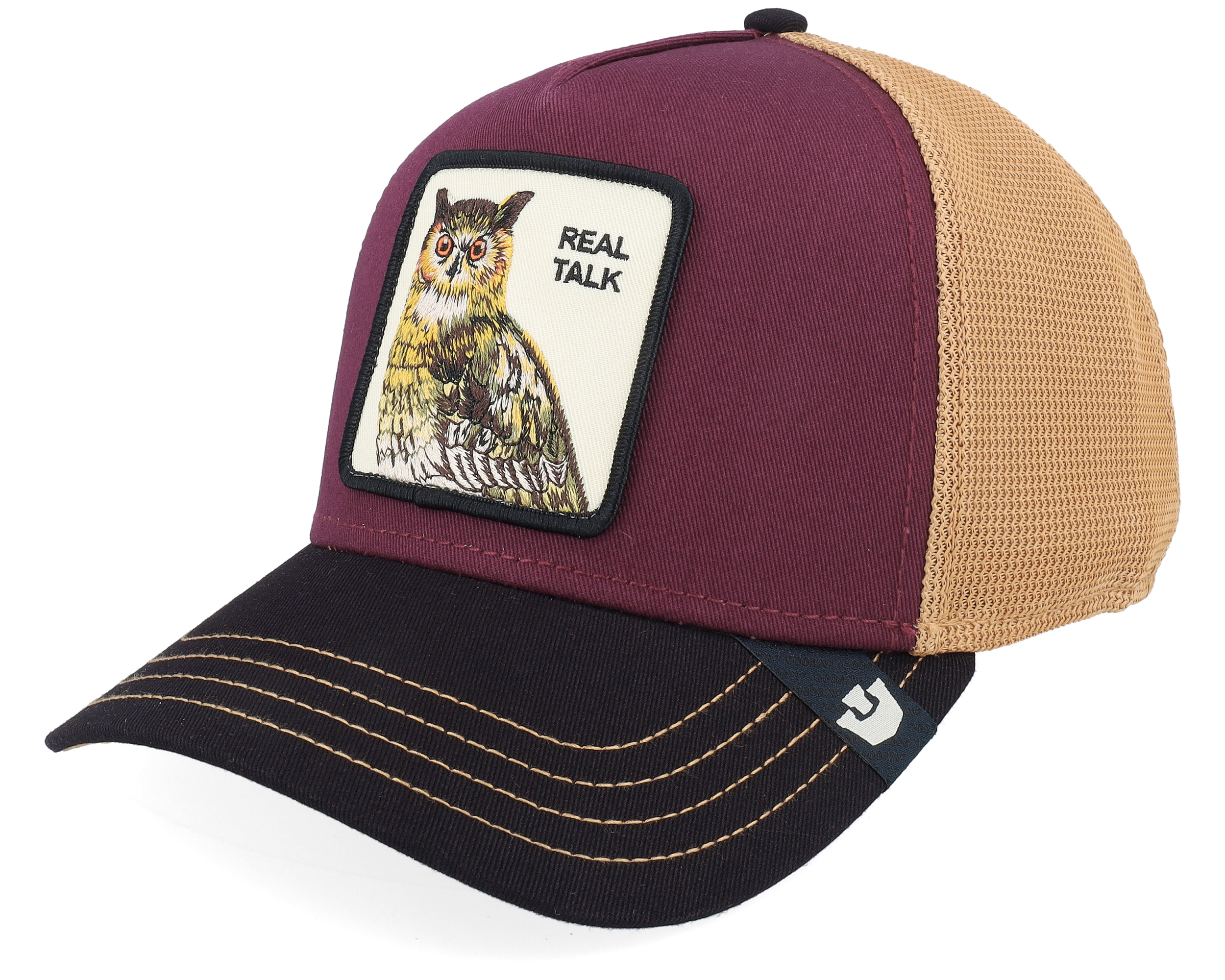 Tricolor Owl Tri Tone Multi Color Maroon/Toffee/Black A-Frame Trucker ...