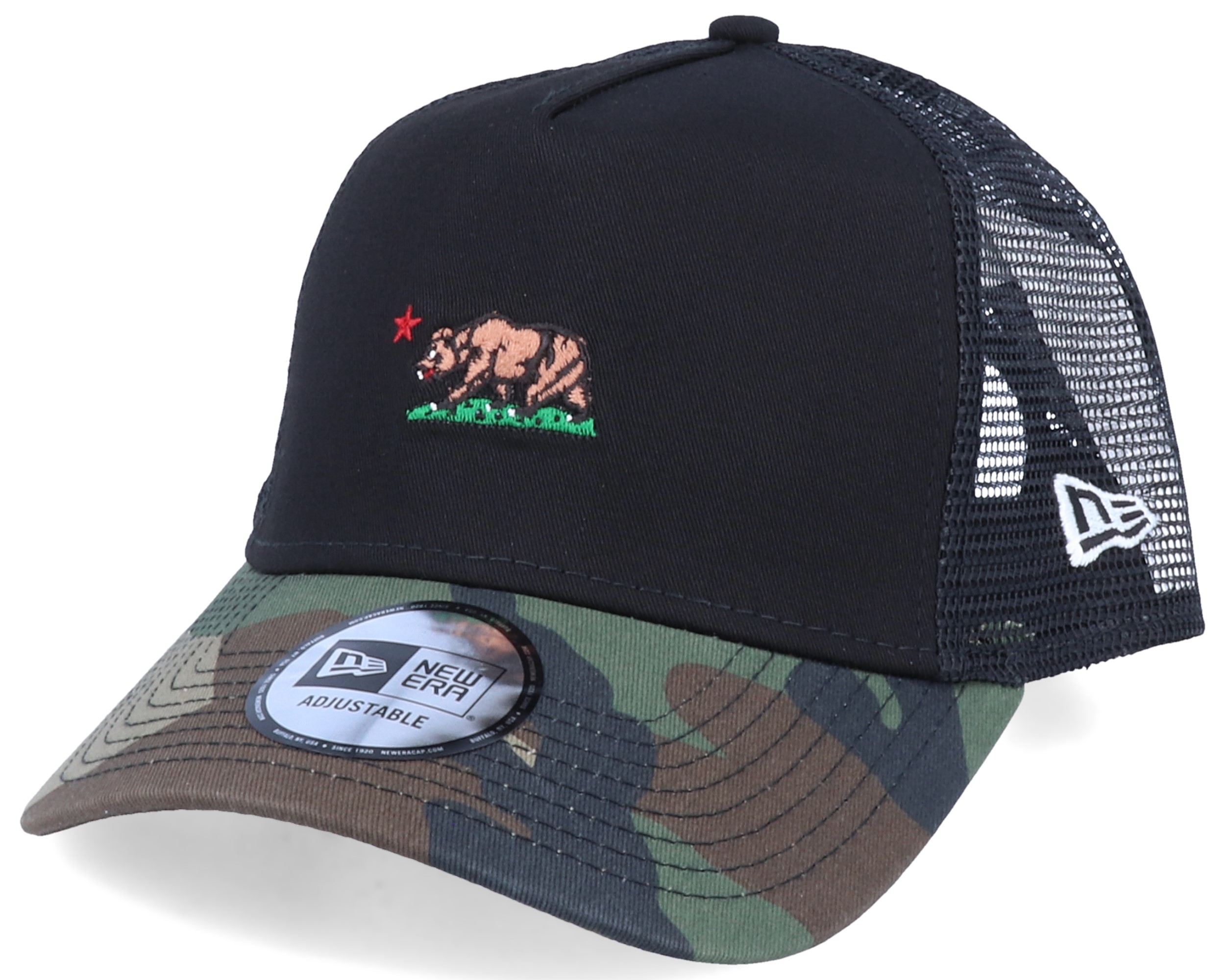 California Bear Black/Camo Trucker - New Era | Hatstoreworld.com