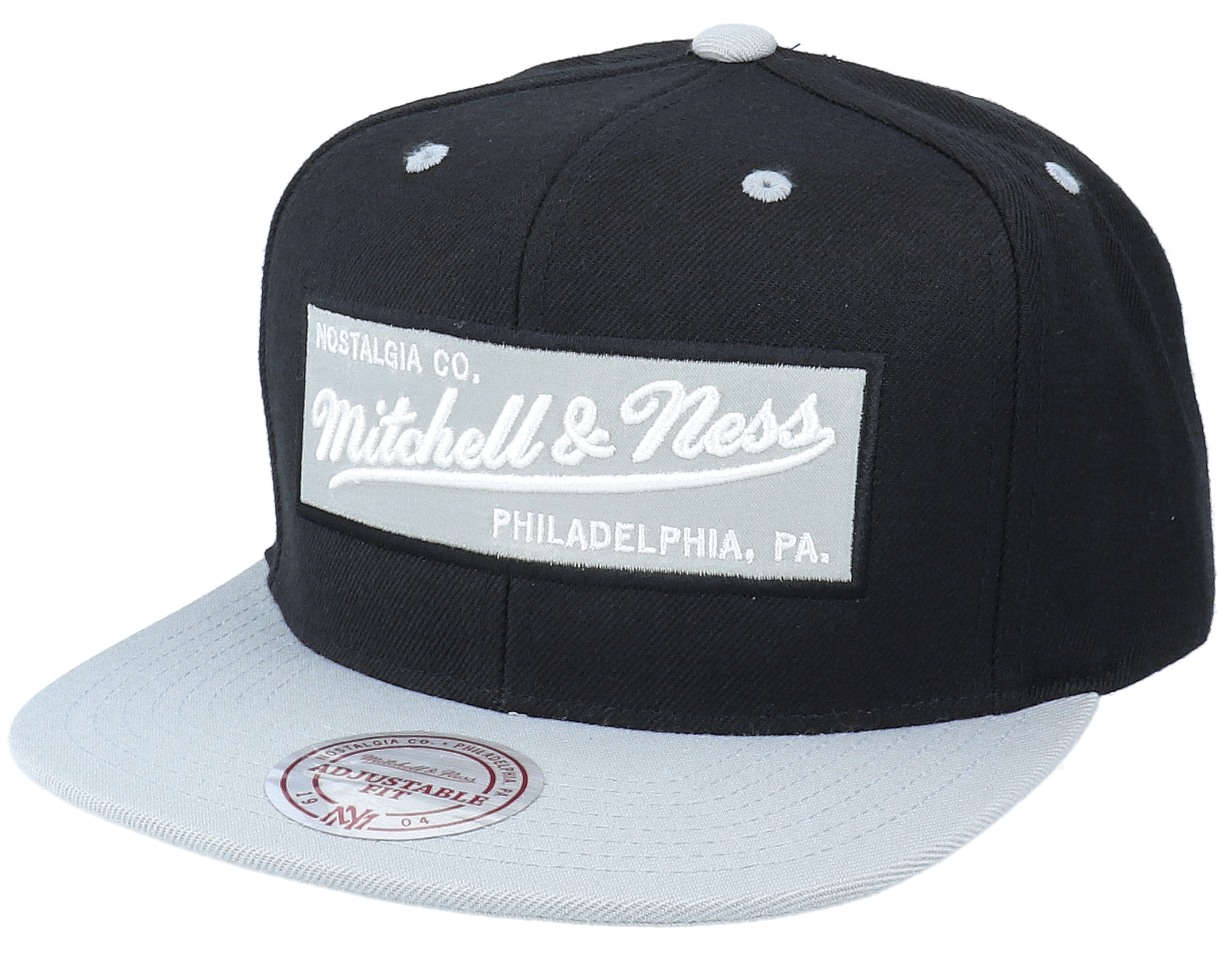 Branded Box Logo Black/Grey Snapback - Mitchell & Ness | Hatstoreworld.com