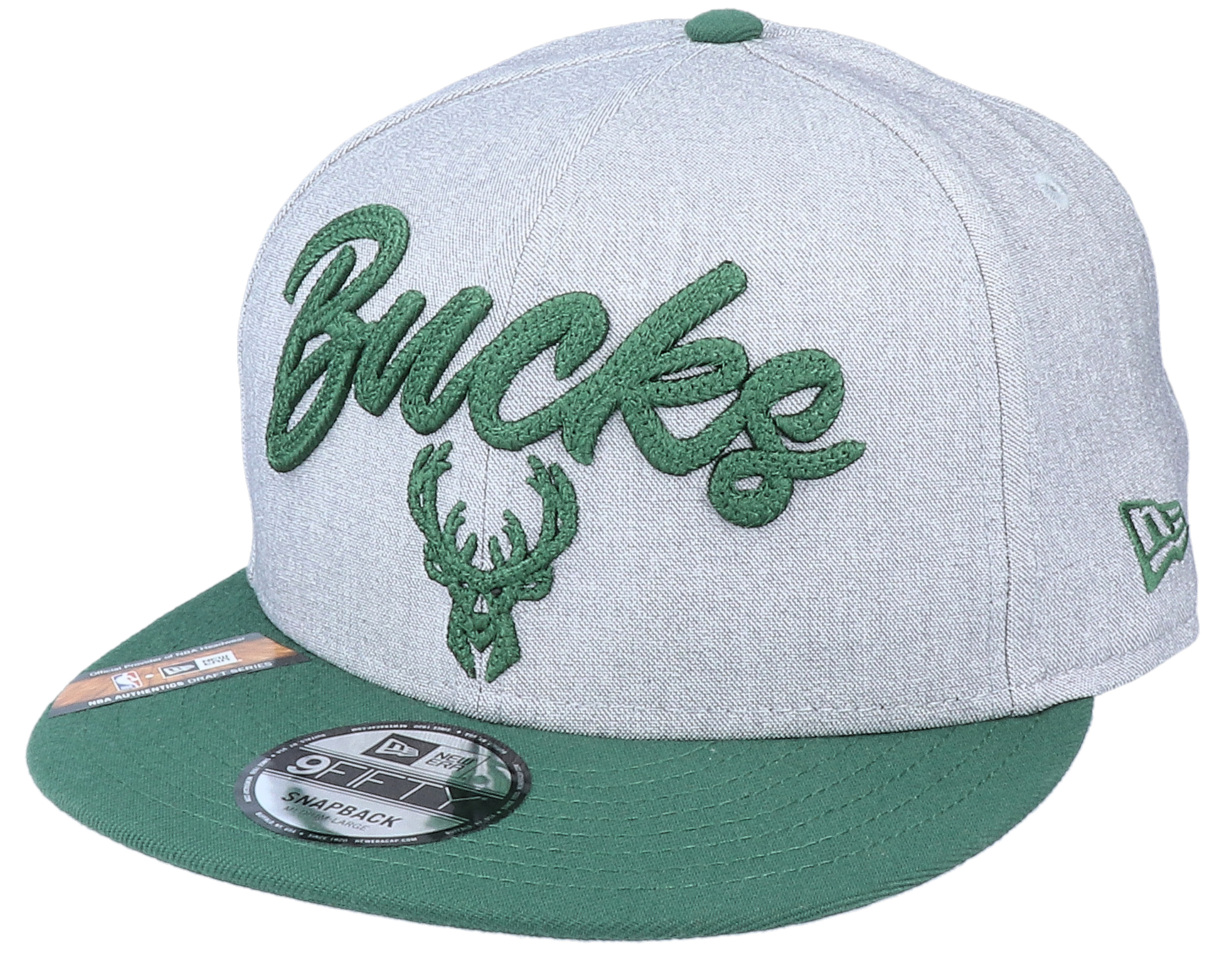 Milwaukee Bucks NBA 20 Draft 9Fifty Heather Grey/Forest Green Snapback ...