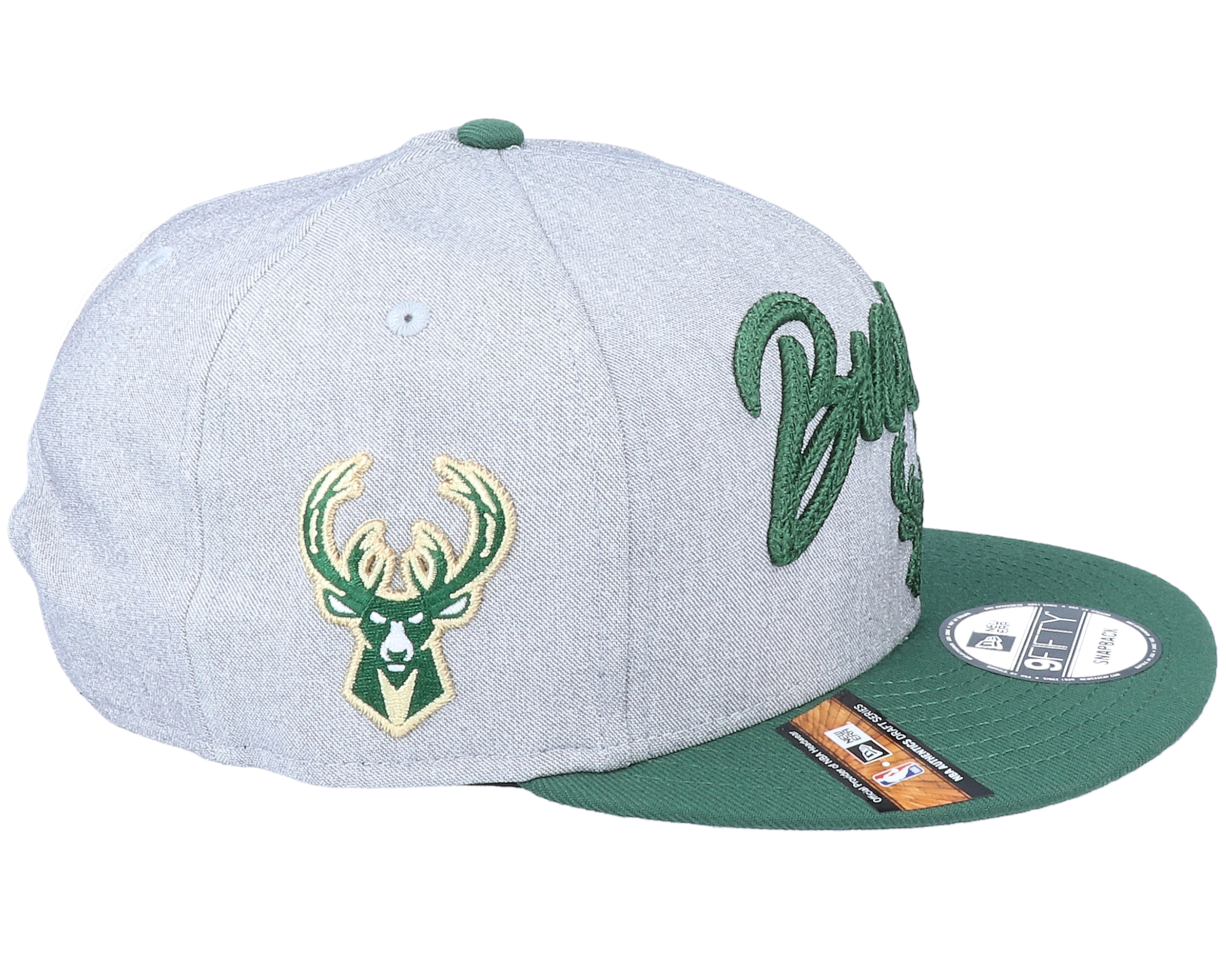 Milwaukee Bucks NBA 20 Draft 9Fifty Heather Grey/Forest Green Snapback ...