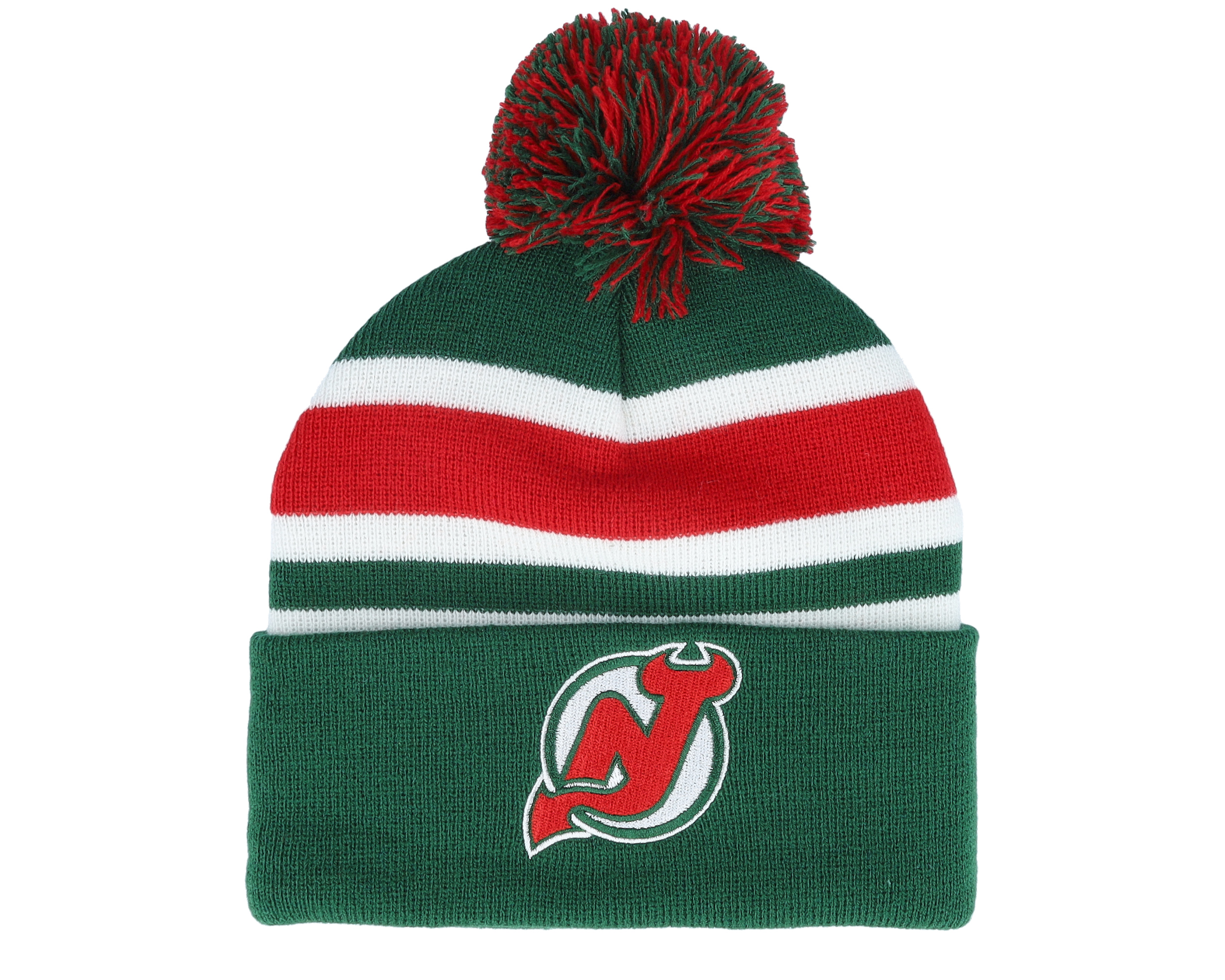 New Jersey Devils Stripe Knit Green Pom | Hatstoreworld.com