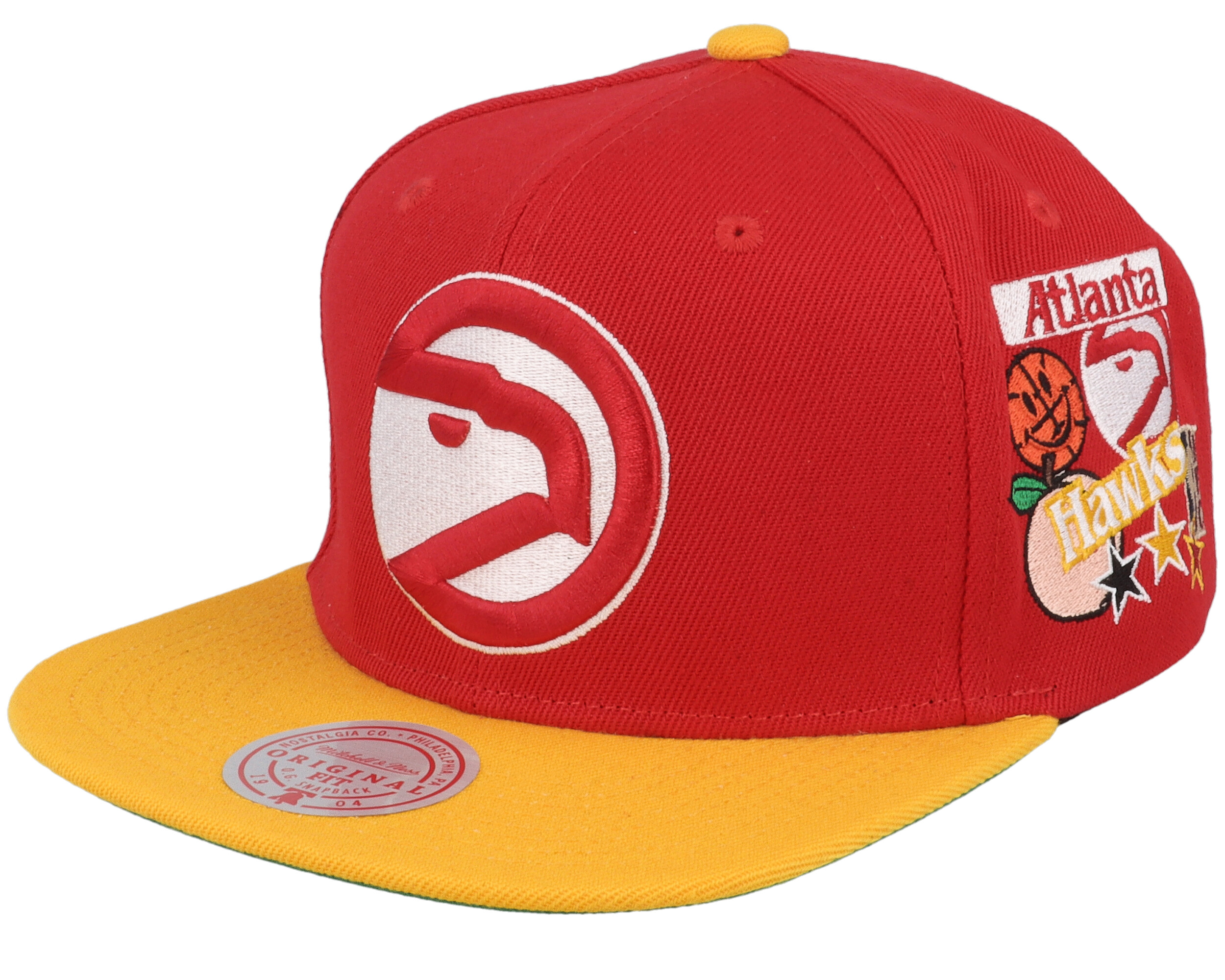 Atlanta Hawks Patch Overload Red/Yellow Snapback - Mitchell & Ness ...