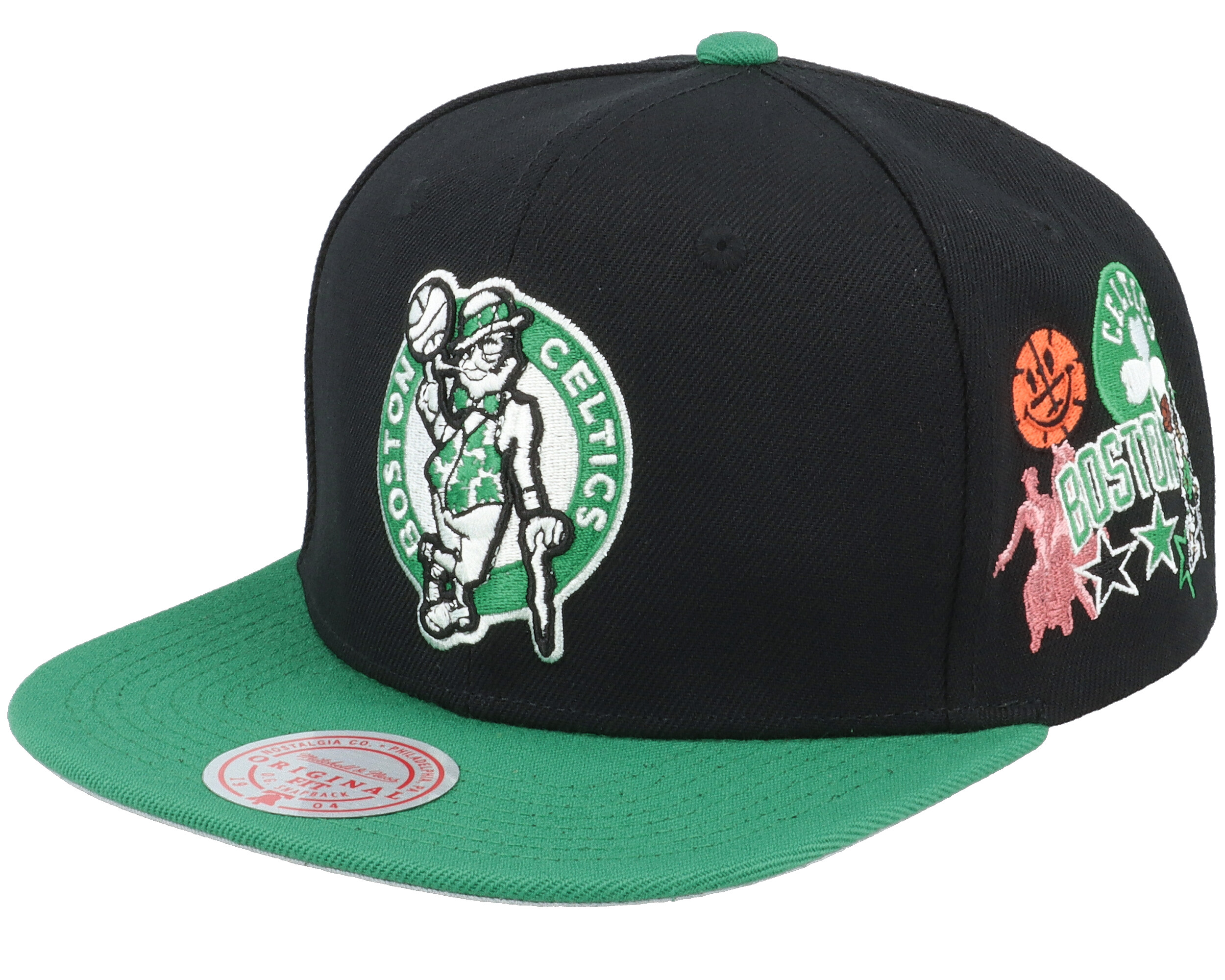 Boston Celtics Patch Overload Black/Green Snapback - Mitchell & Ness ...