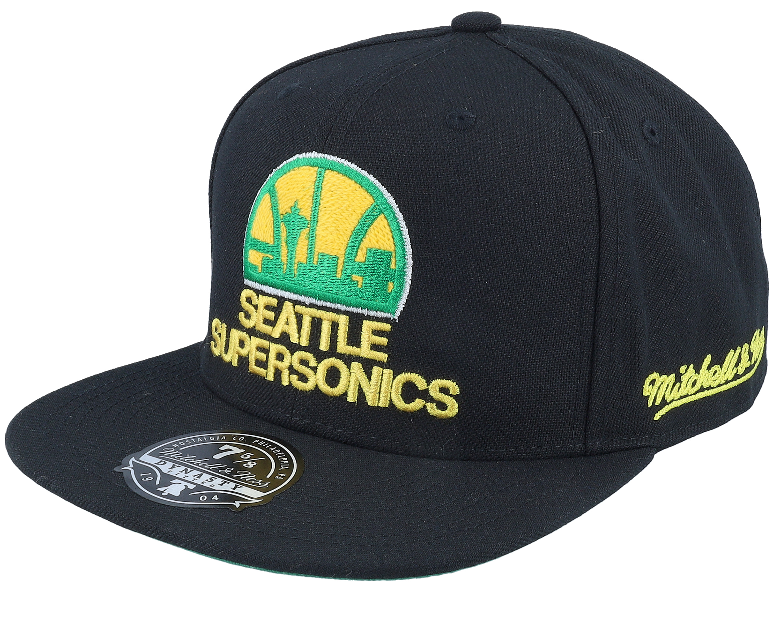 Seattle Supersonics Chain Stitch Fitted Black Snapback | Hatstoreworld.com
