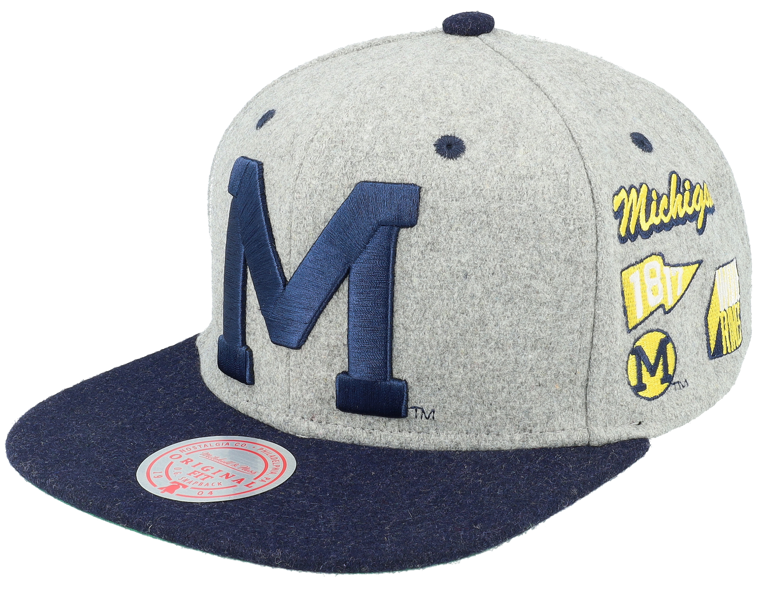 Michigan Wolverines Melton Patch Grey/Navy Snapback | Hatstoreworld.com