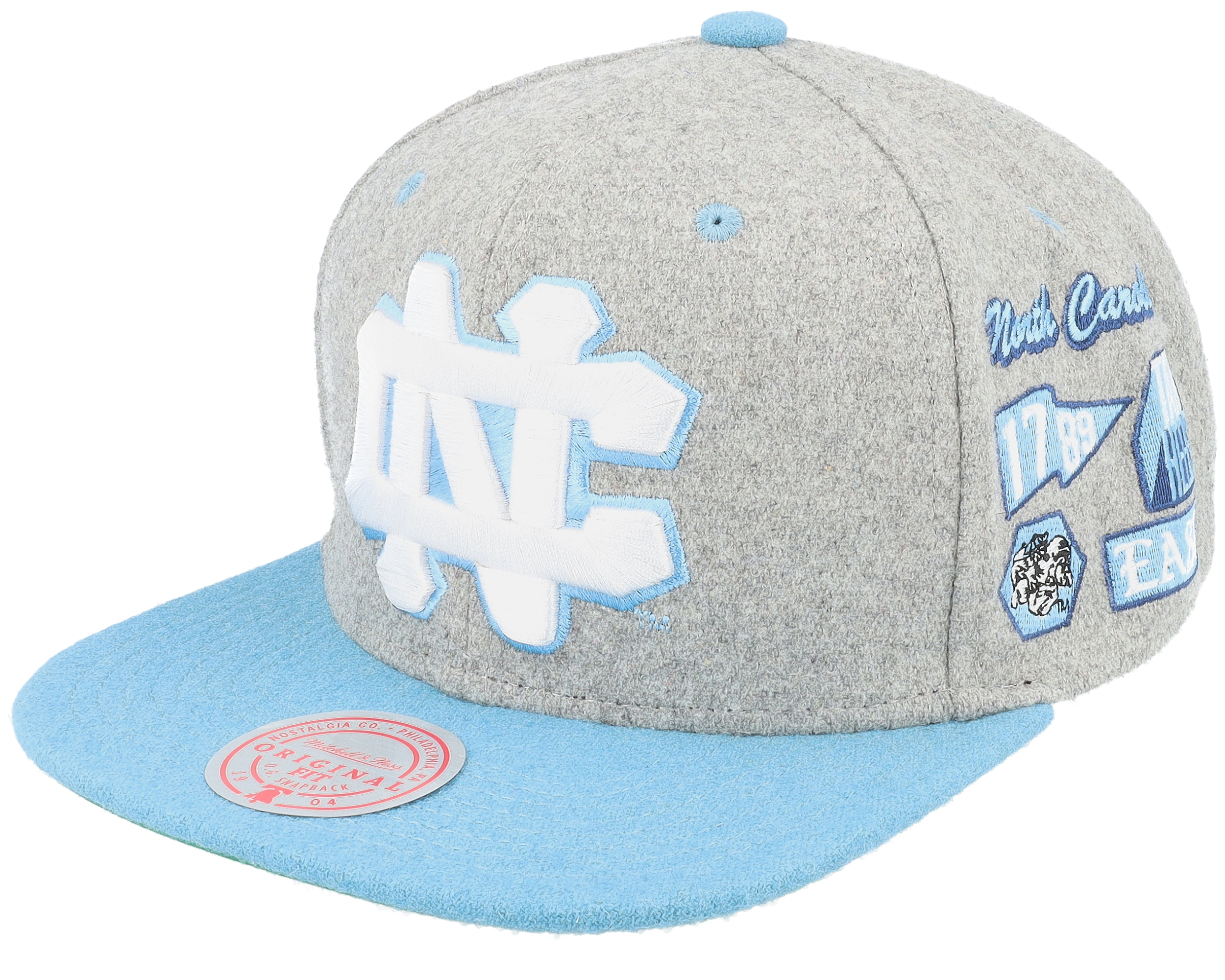 North Carolina Tar Heels Melton Patch Grey/Light Blue Snapback ...
