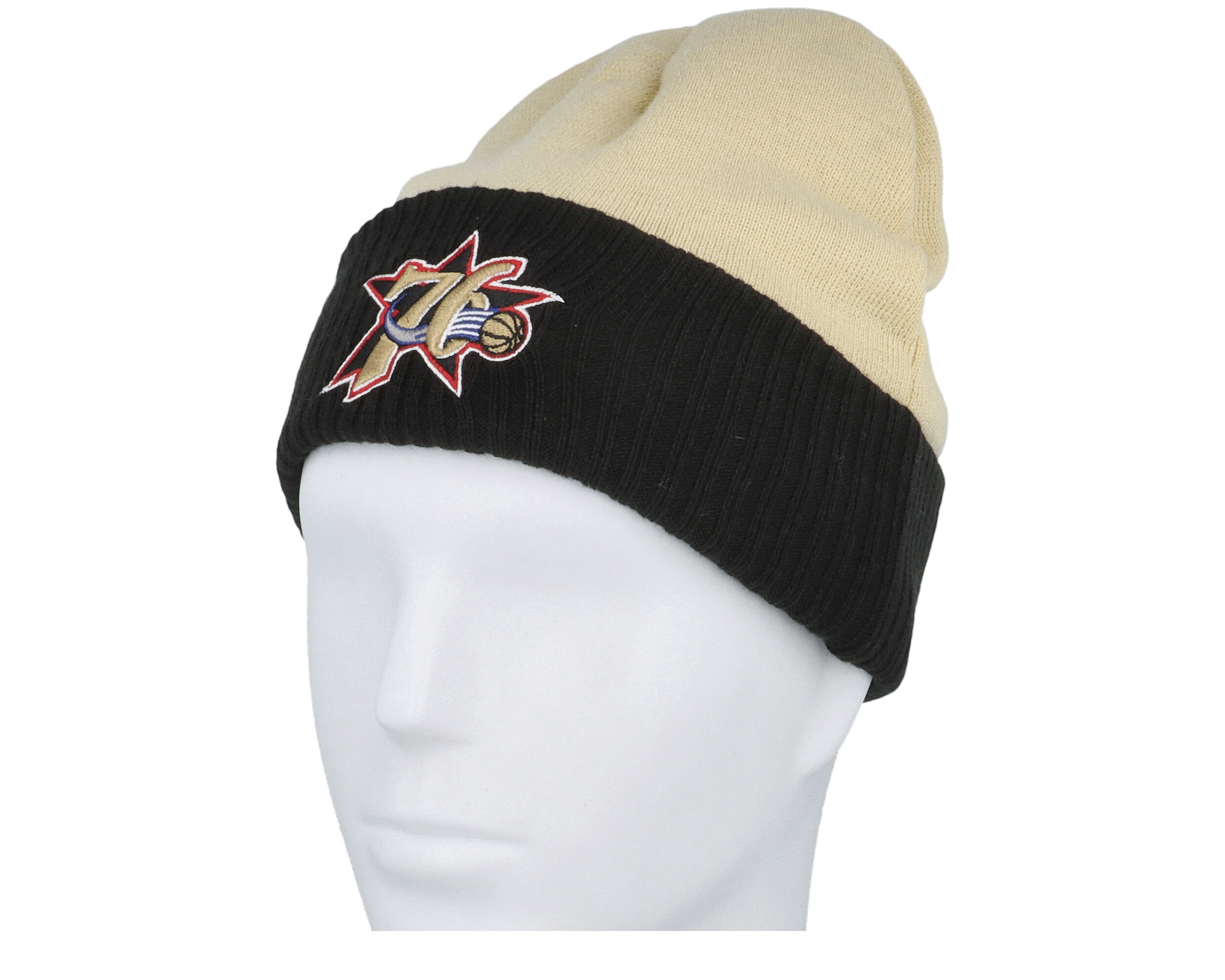 Philadelphia 76ers Side Patch Knit Off White/Black Cuff - Mitchell & Ness 无檐小便帽 | Hatstore.com