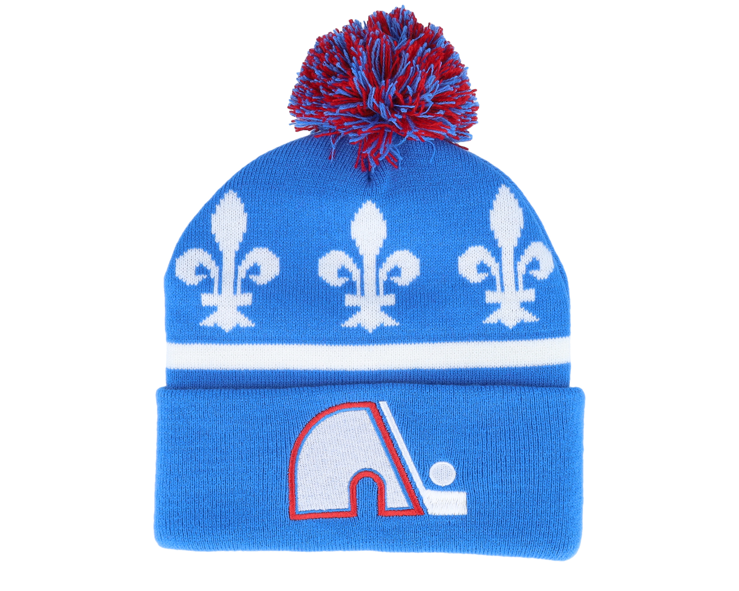 Quebec Nordiques Stripe Knit Blue Pom | Hatstoreworld.com