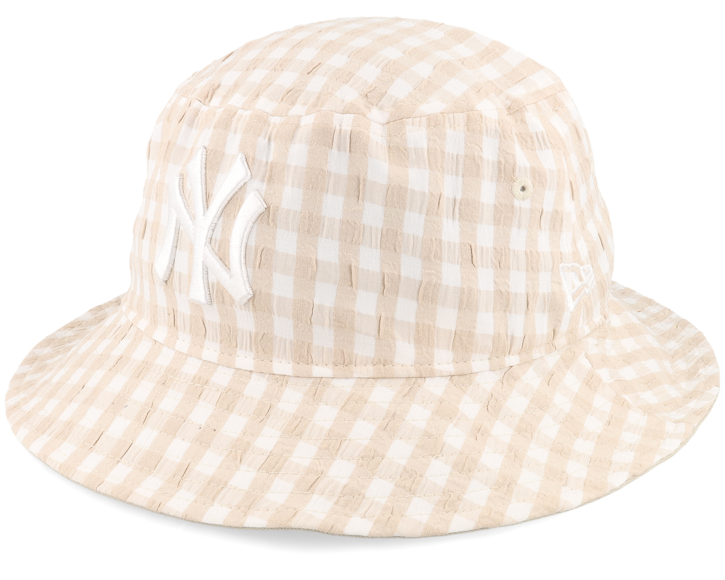 Womens Gingham Tapered Stone/White Bucket - New Era | Hatstore.com