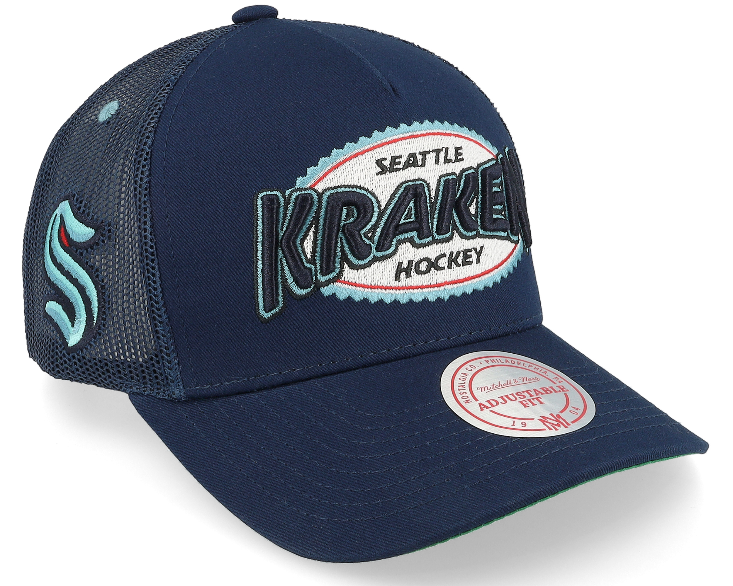 Seattle Kraken Team Seal Navy Trucker - Mitchell & Ness | Hatstoreworld.com