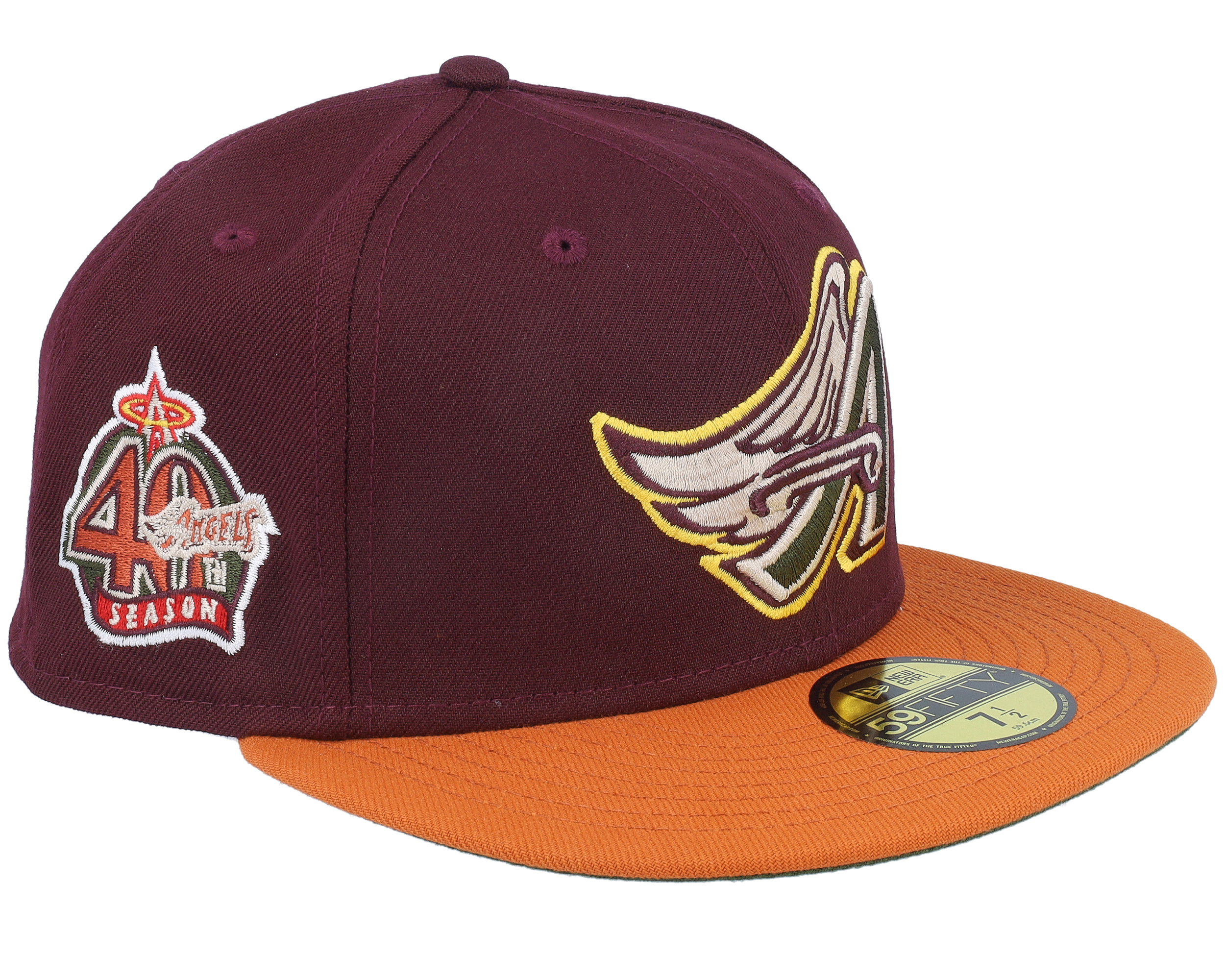 Los Angeles Angels Curious Ember 59FIFTY 50 Maroon Fight Fitted ...