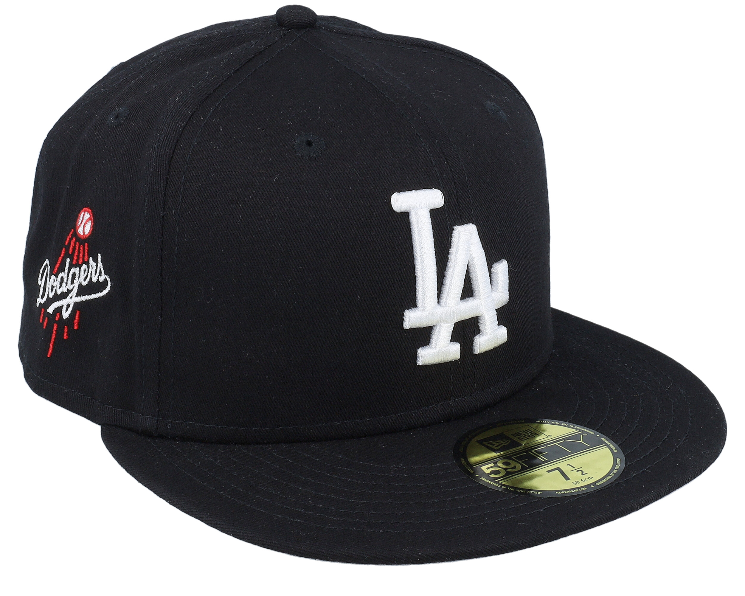 Los Angeles Dodgers Team Side Patch 59FIFTY Black/White Fitted | Hatstoreworld.com