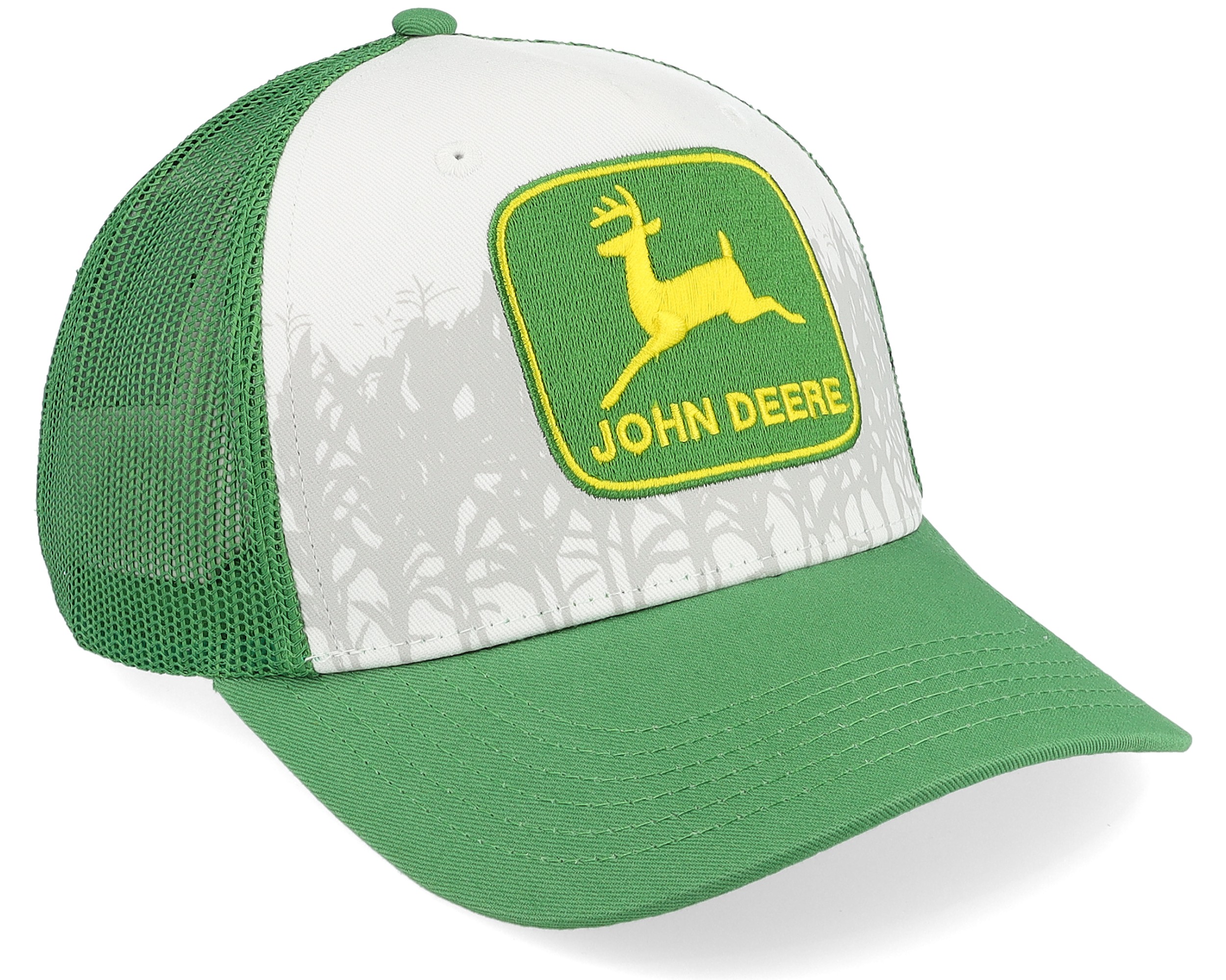 Cotton Twill Mesh Green/White A-Frame Trucker - John Deere | Hatstore.com