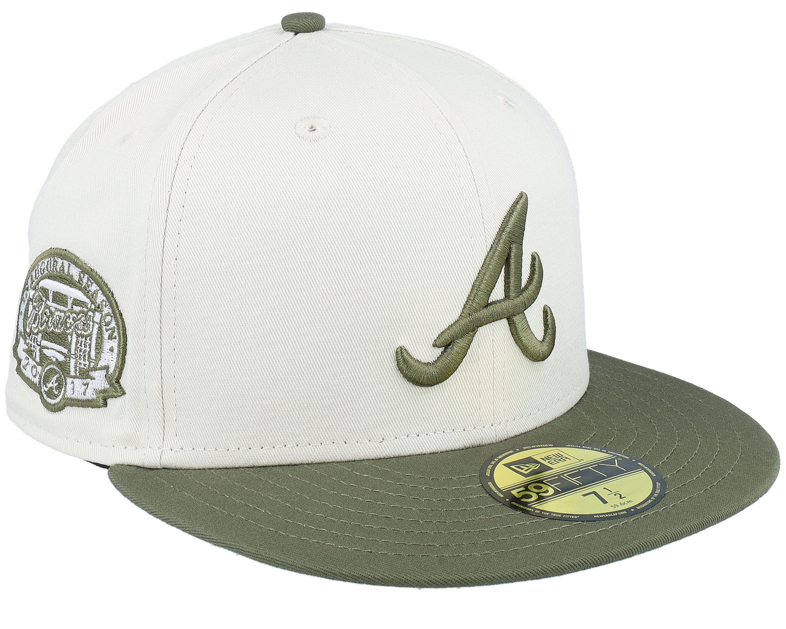 Atlanta Braves White Crown 59FIFTY Ivory/Olive Fitted | Hatstoreworld.com