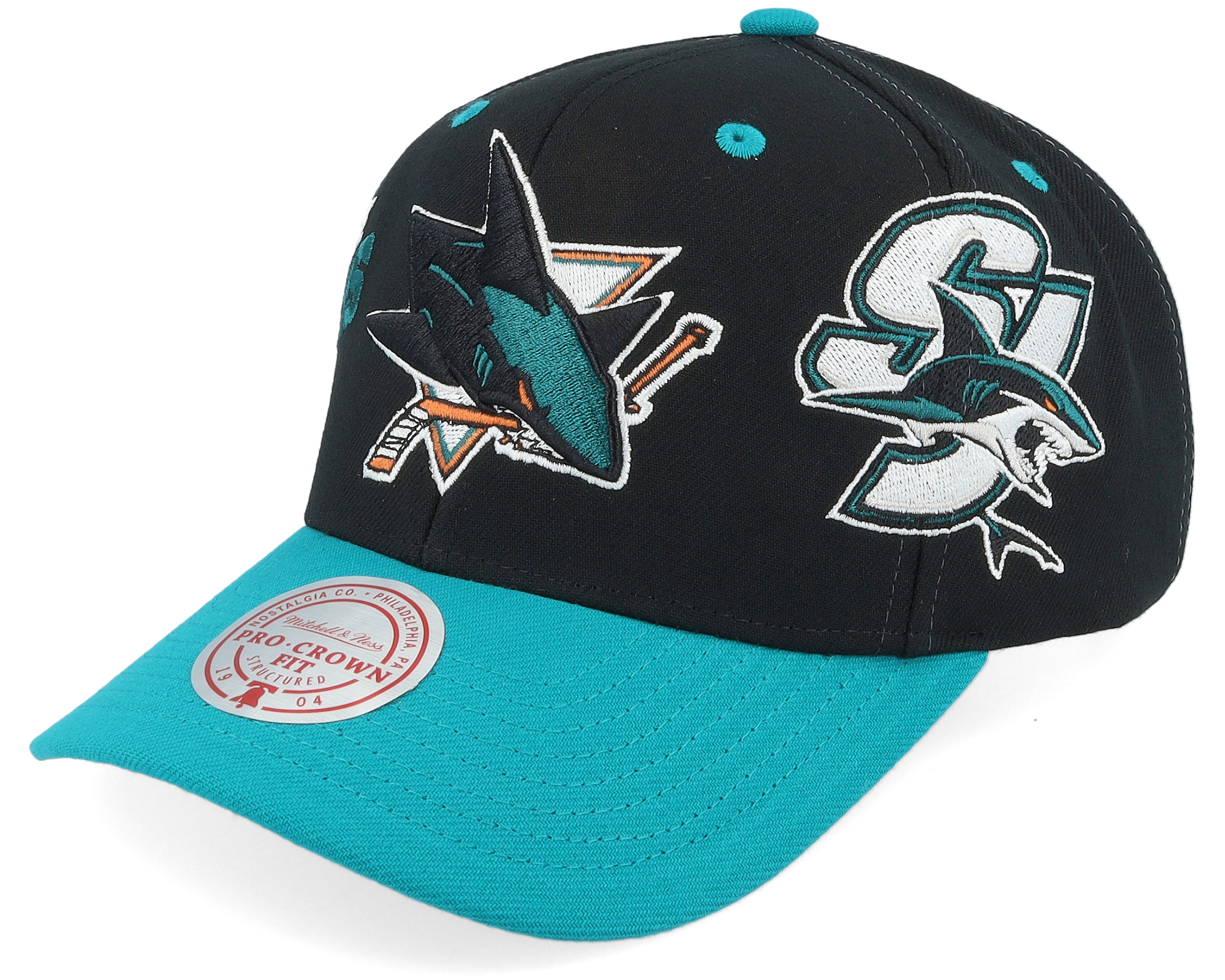 San Jose Sharks Overbite Pro Black/Teal Adjustable - Mitchell & Ness ...