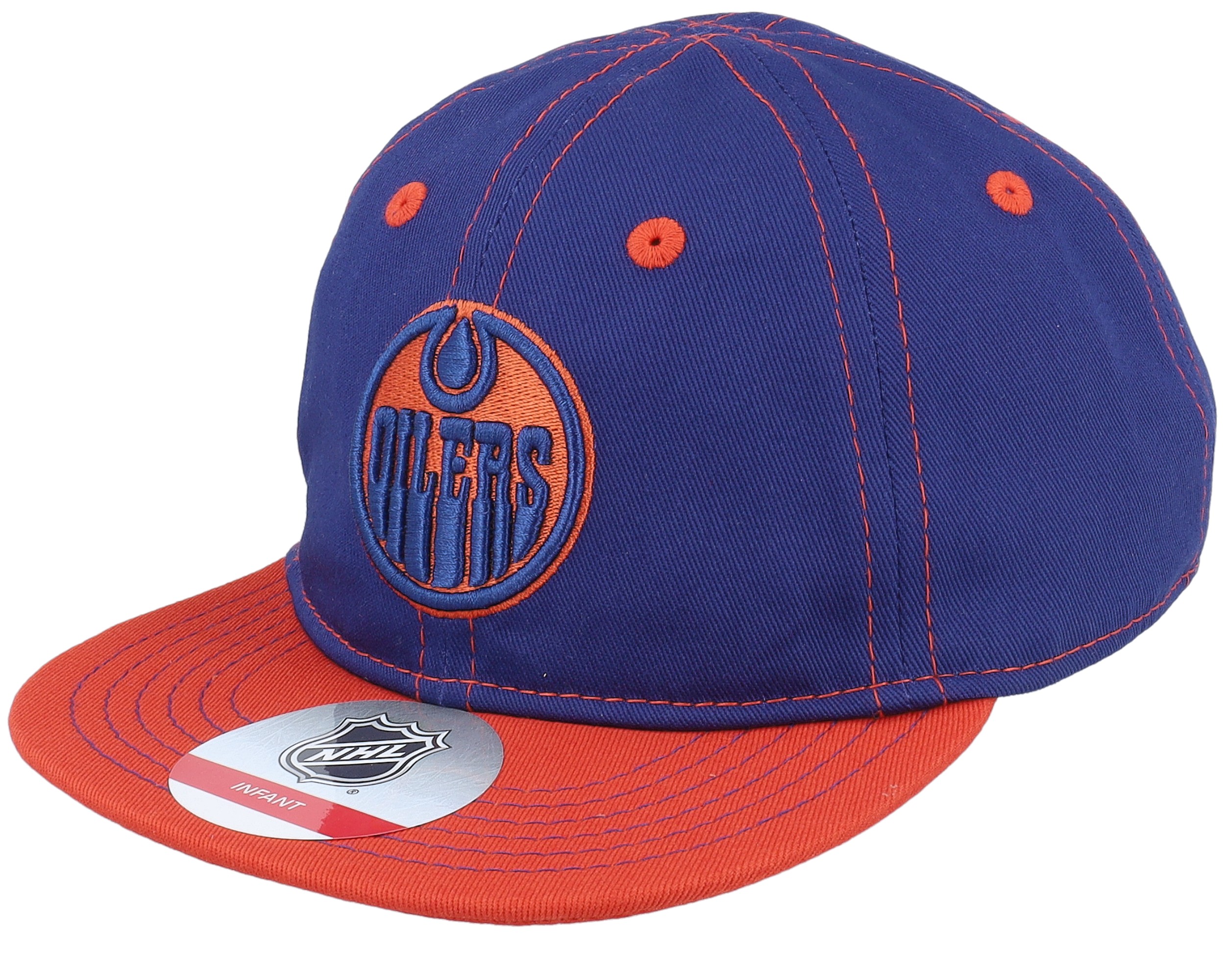 Edmonton Oilers NHL Infant Slouch Royal/Orange Snapback | Hatstoreworld.com