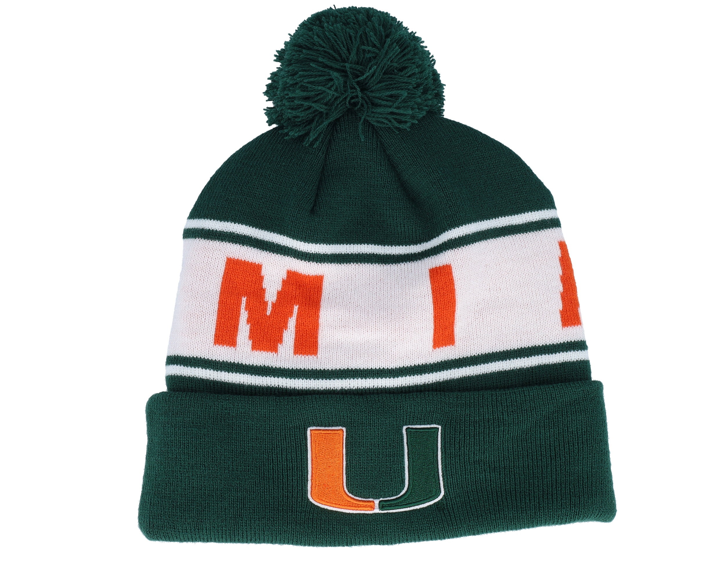 Miami Hurricanes Cuffed Knit Field Green Pom | Hatstoreworld.com