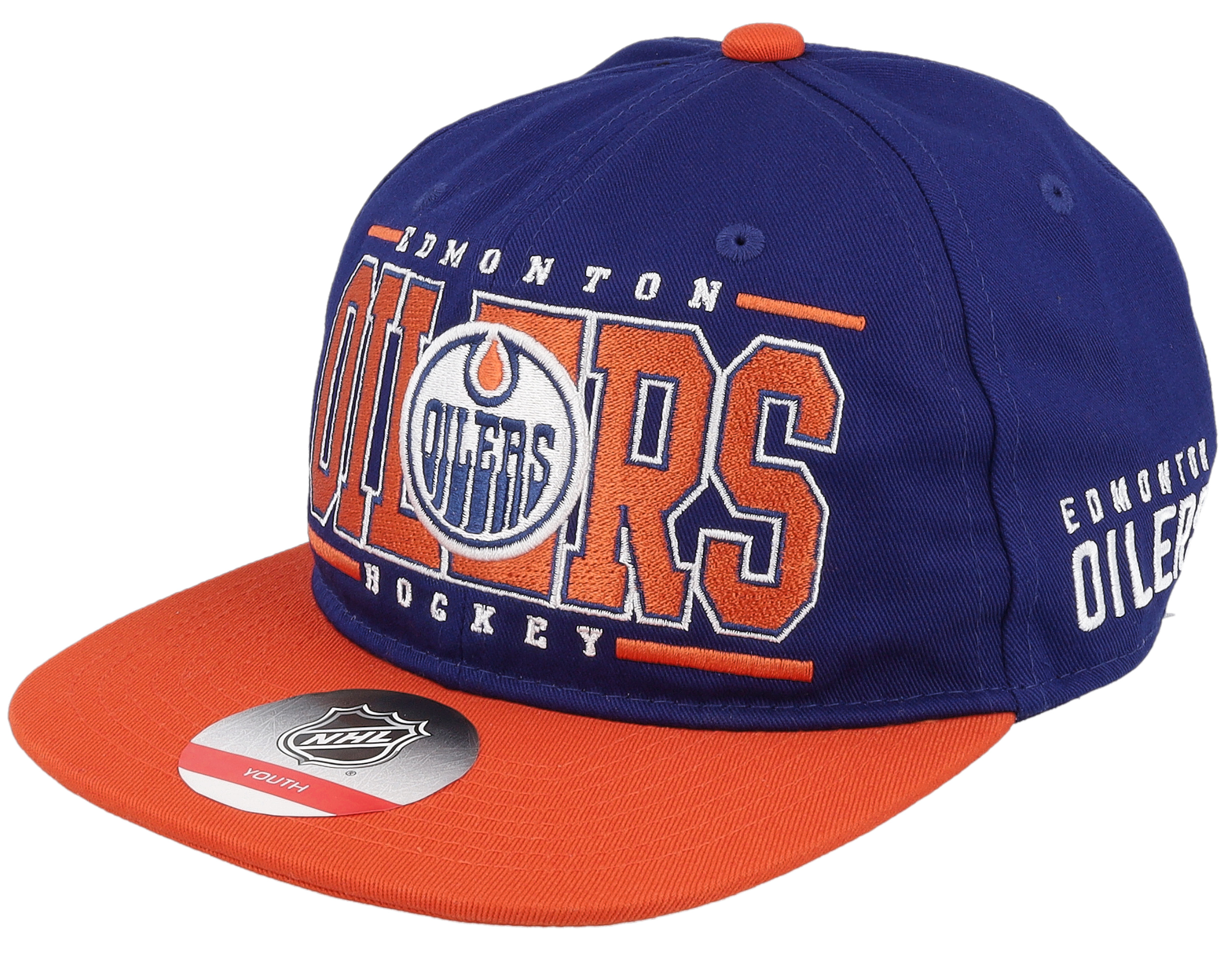 Kids Edmonton Oilers Logo Flatbrim Cap Blue/Orange Snapback ...