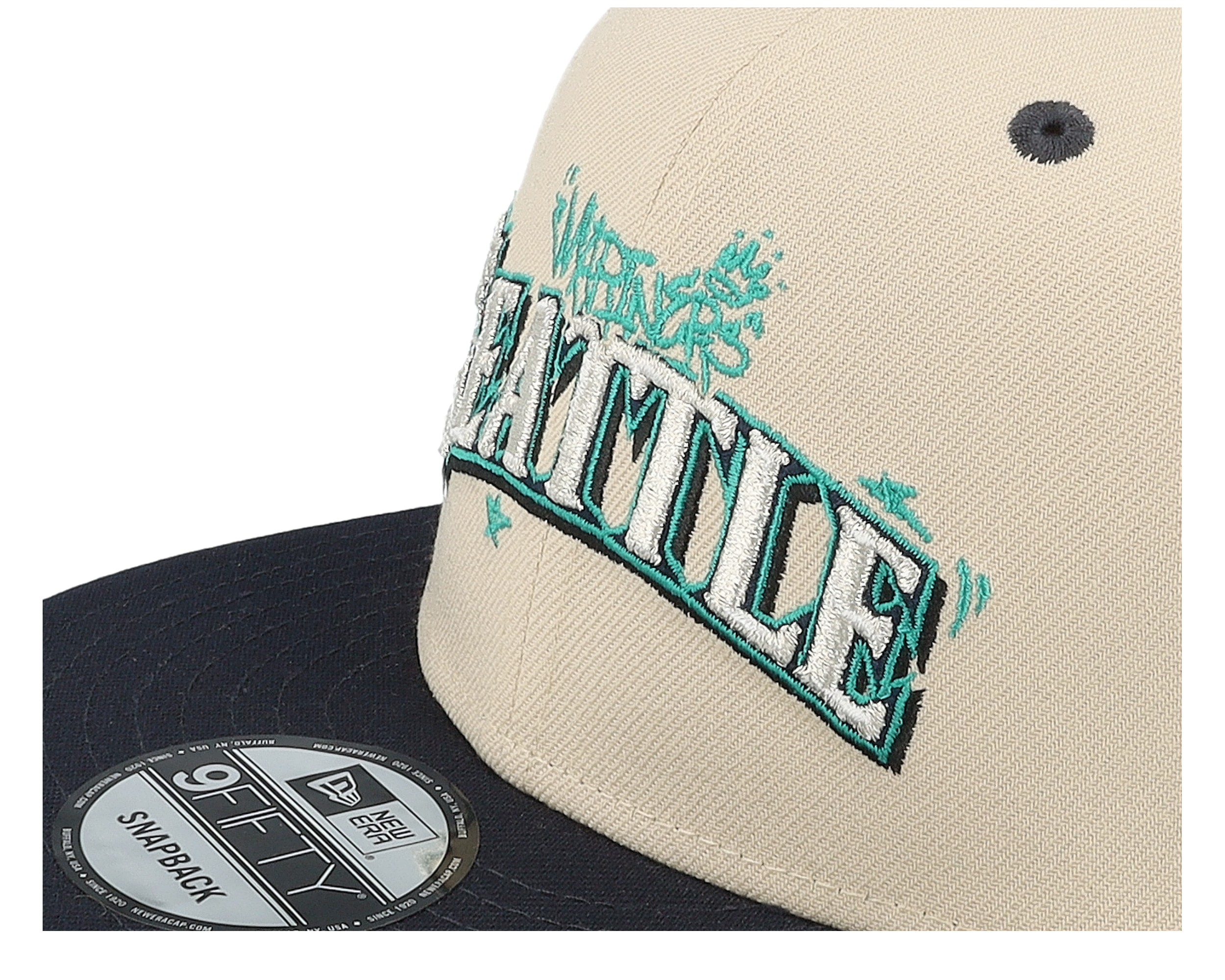 Seattle Mariners Team Art Khaki/Navy Snapback | Hatstore.com
