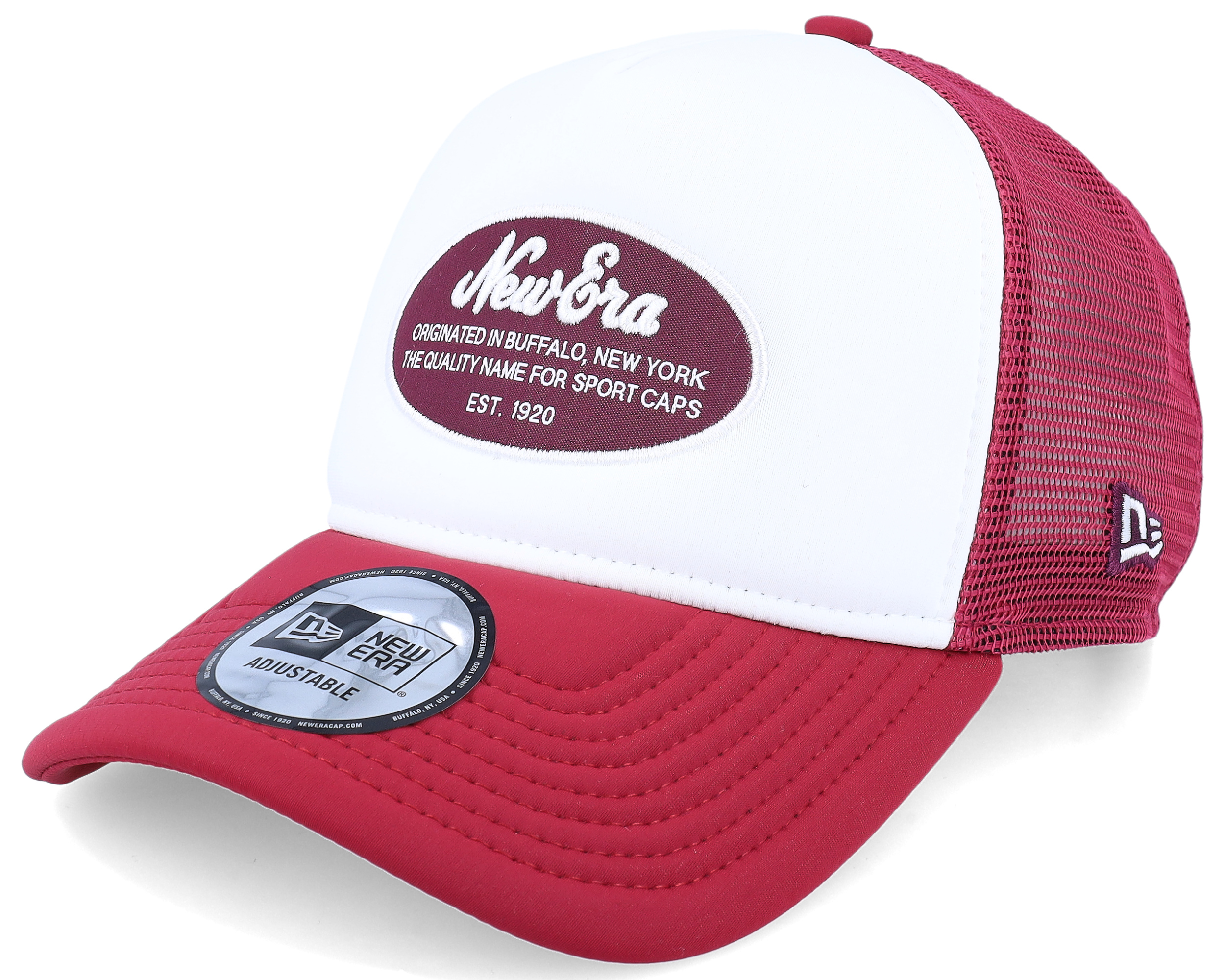 Oval Foam Patch White/Cherry A-Frame Trucker | Hatstoreworld.com