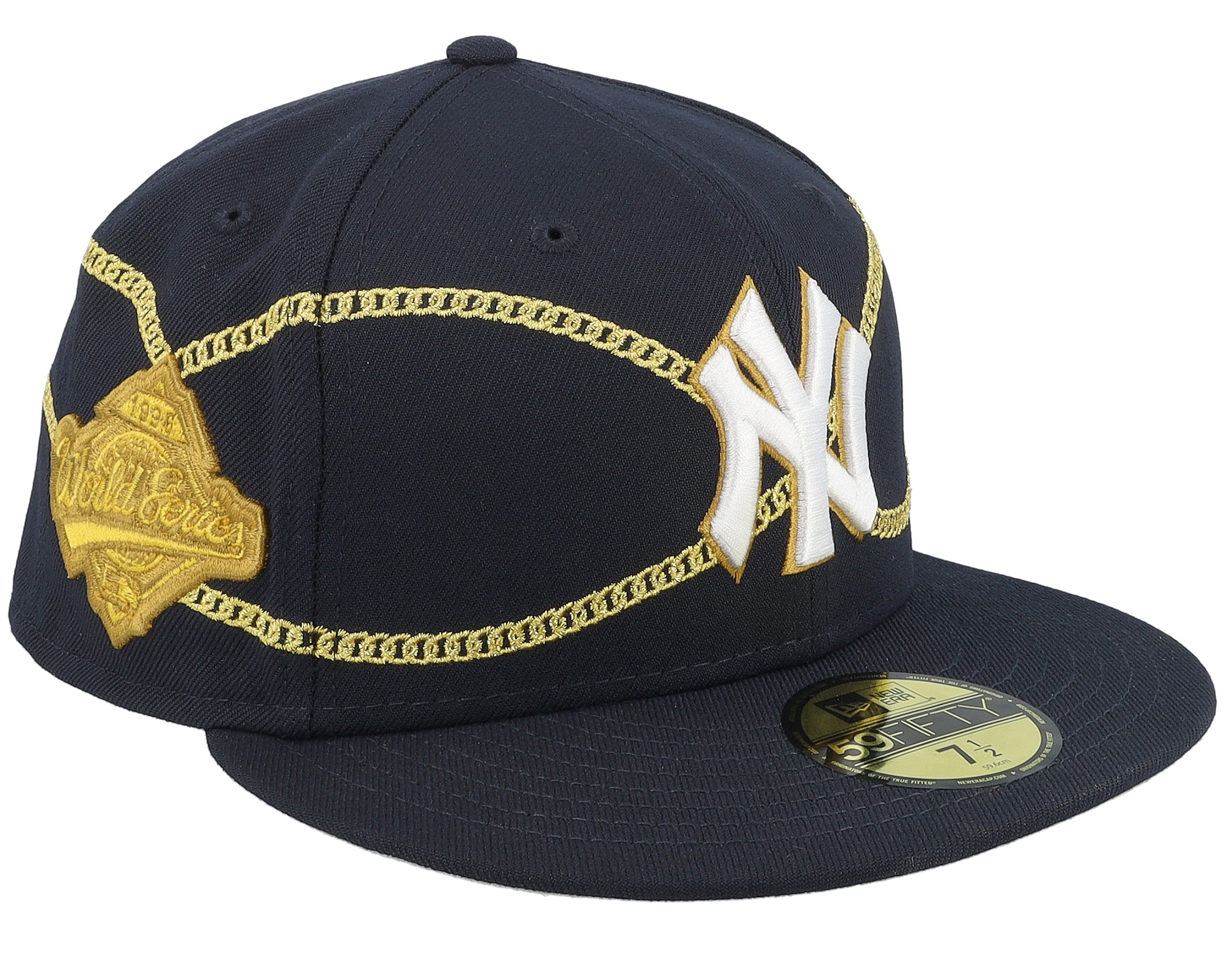 New York Yankees MLB Chain Wrap 59FIFTY Navy Fitted | Hatstore.com