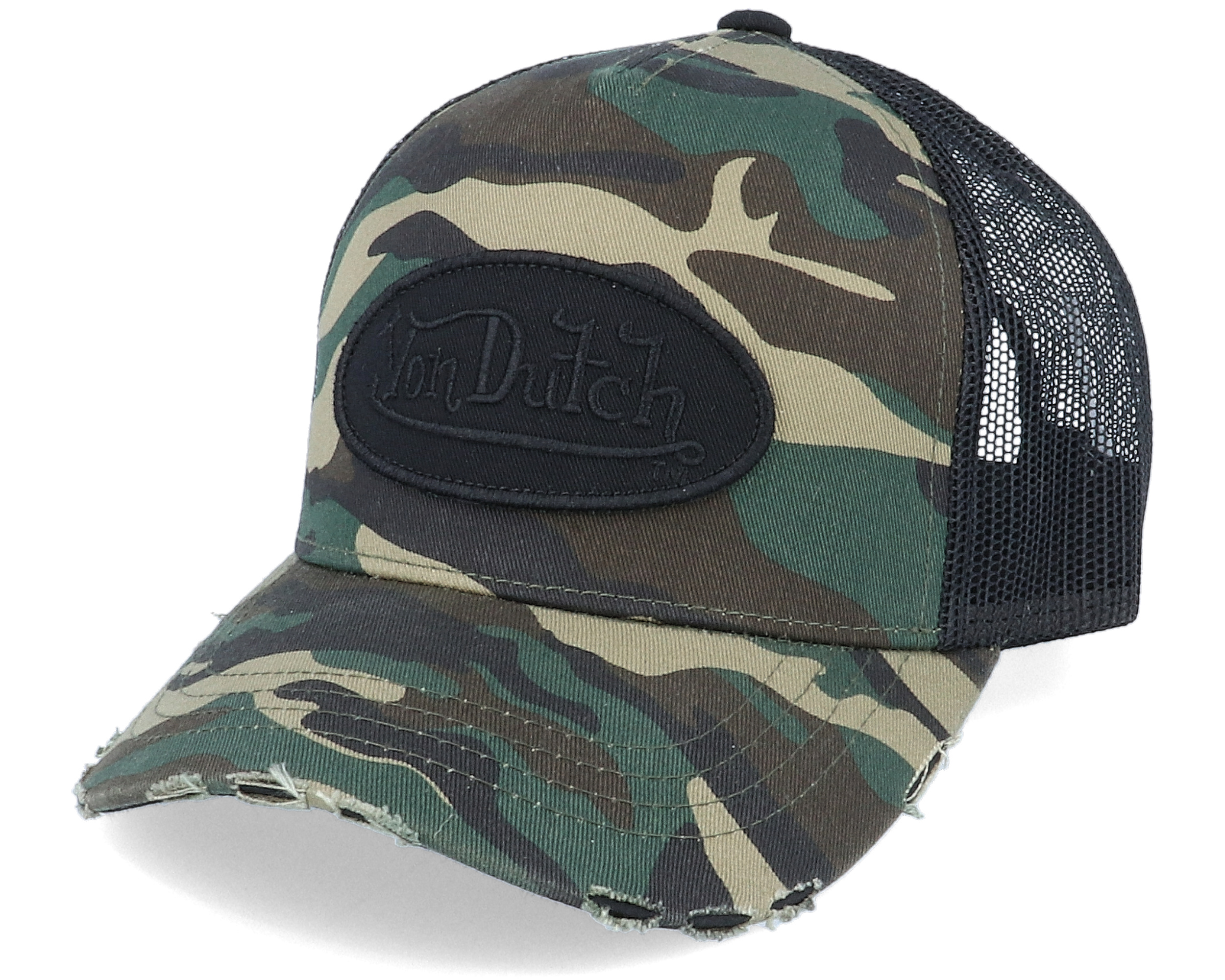 Oval Patch Camo/Black Trucker | Hatstoreworld.com