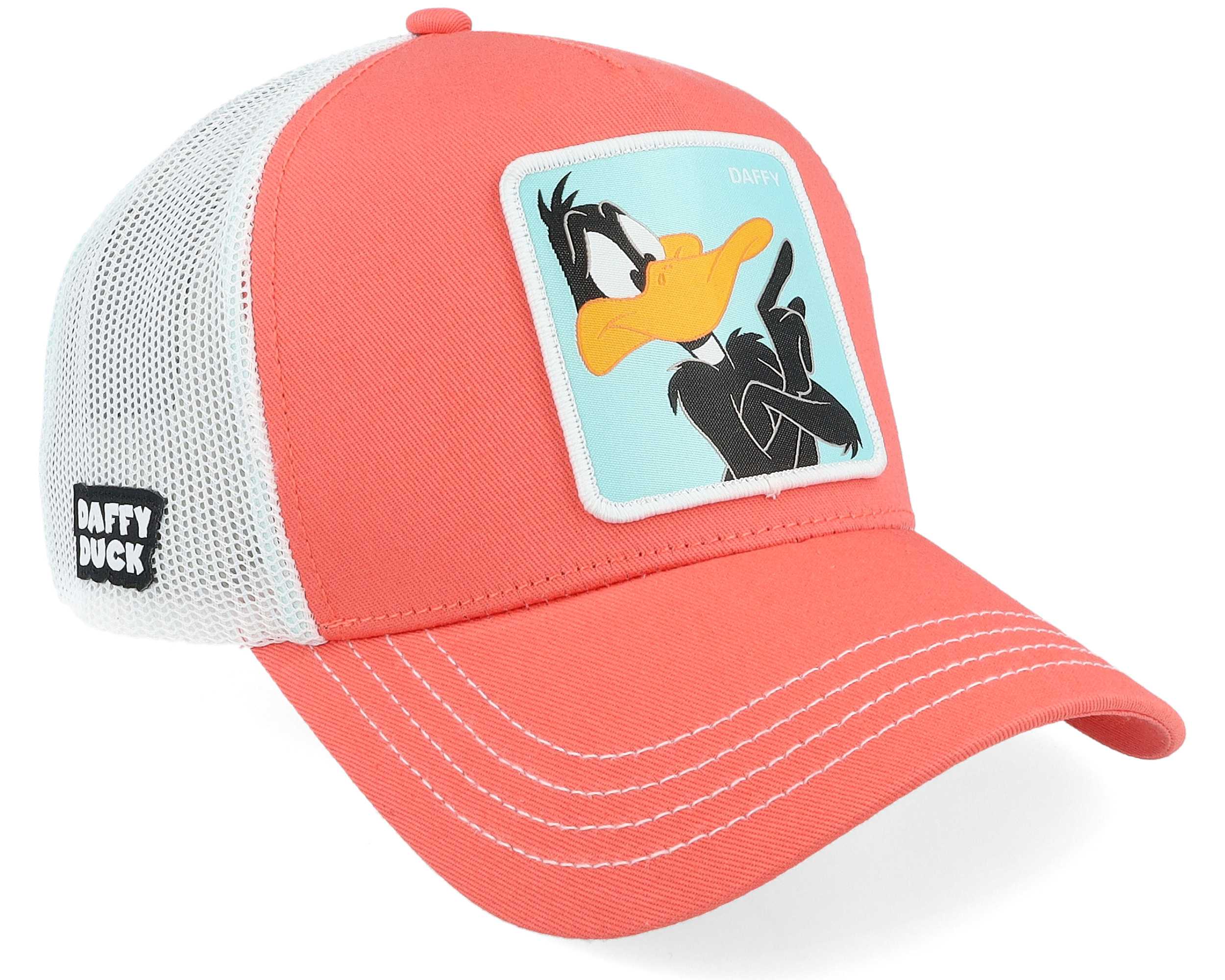Looney Tunes Daffy Duck White/Pink A-Frame Trucker | Hatstoreworld.com