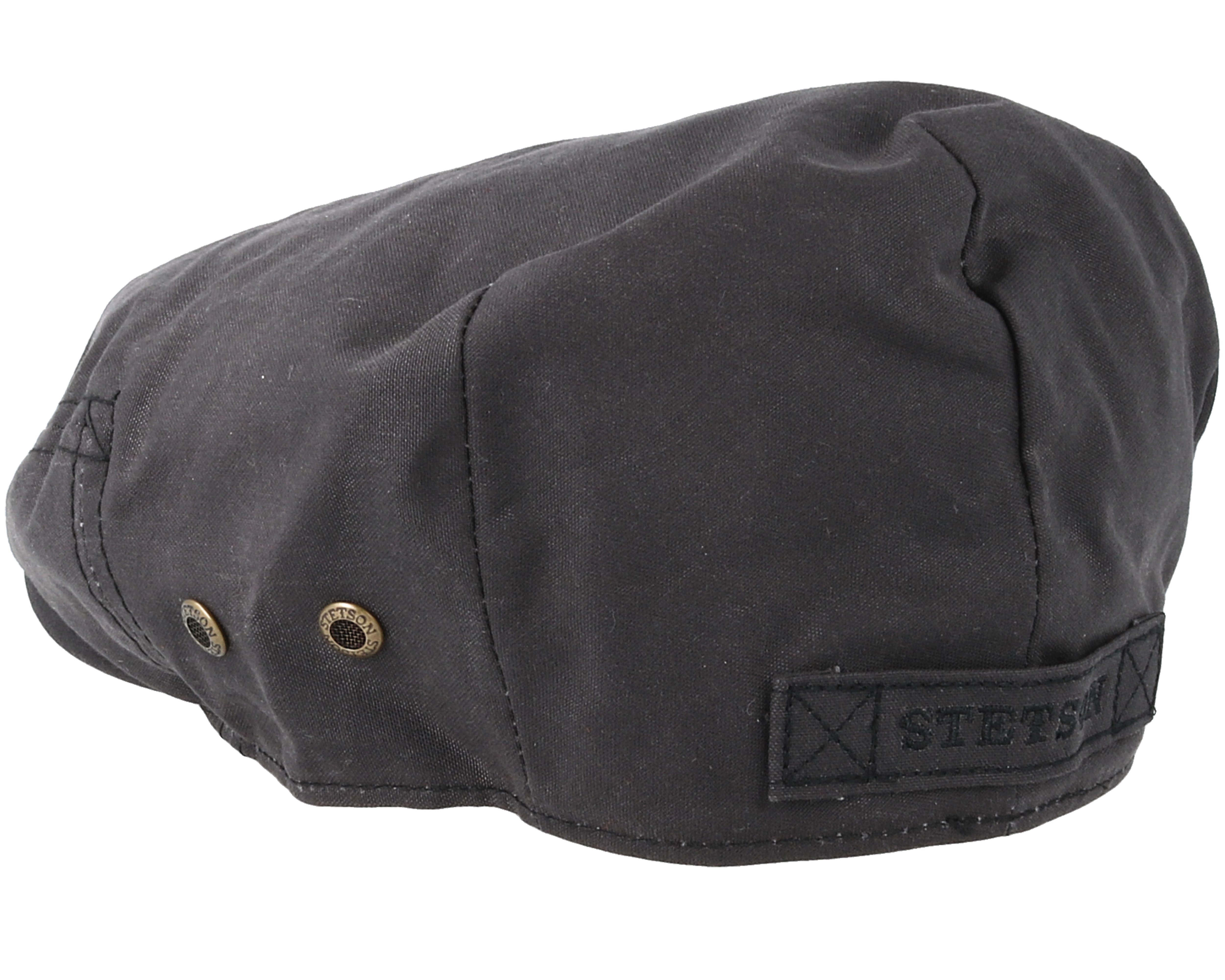 Driver Cap Waxed Cotton Black Flat Cap- Stetson cap | Hatstoreworld.com
