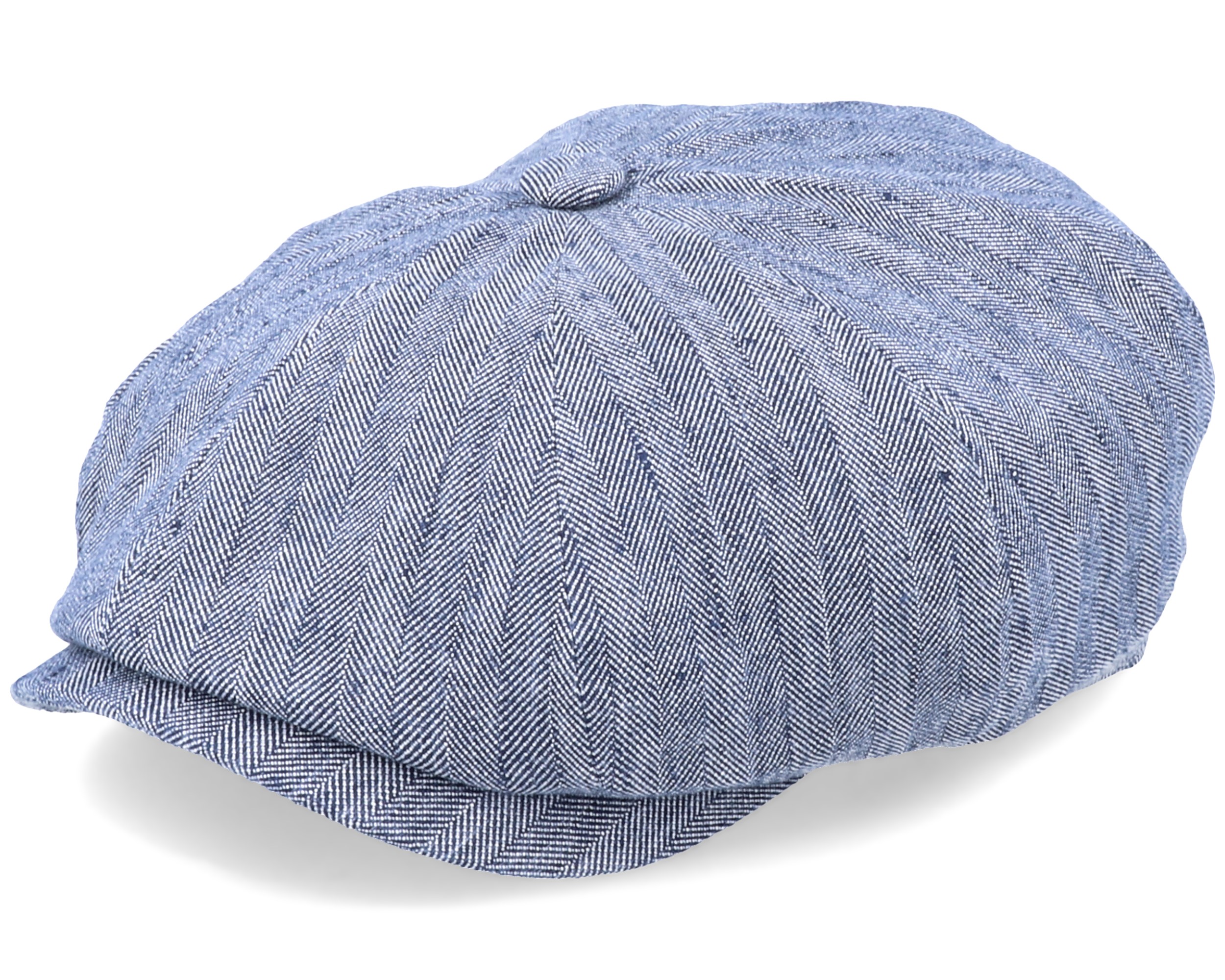 Hatteras Herringbone Cotton/Linen Blue Flat Cap - Stetson | Hatstore.com
