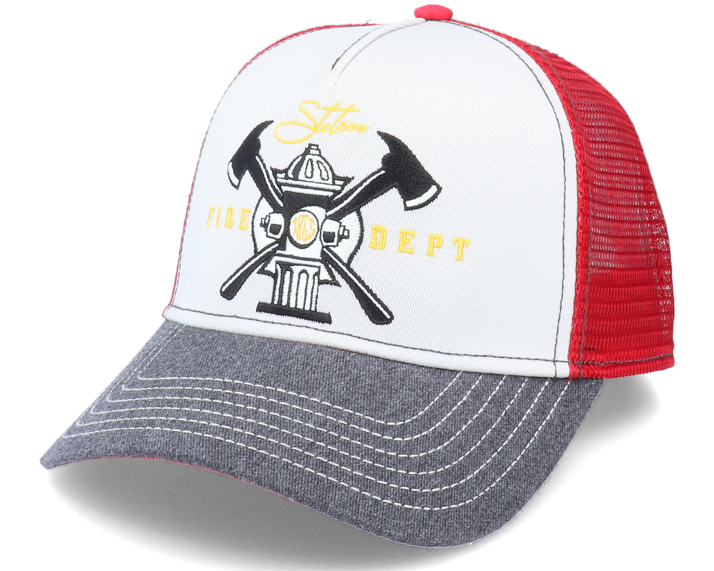 Fire Dept White/Grey/Red Trucker | Hatstoreworld.com