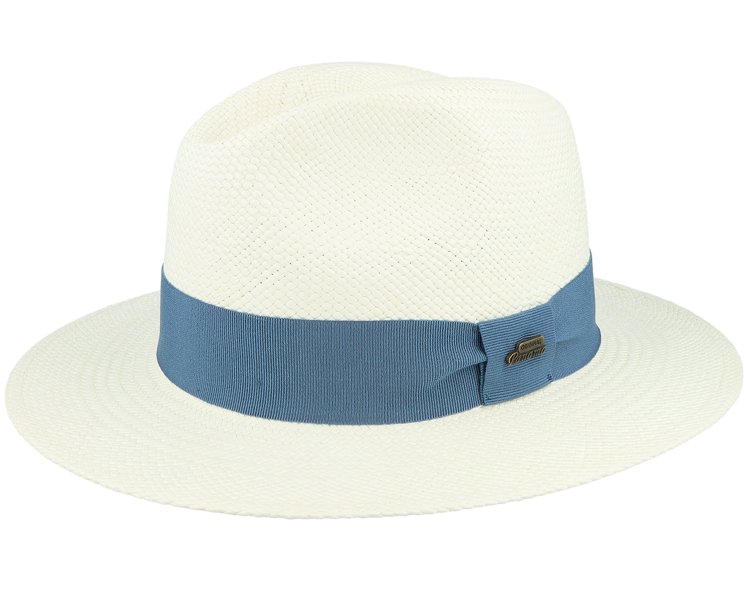 Panama White/Grey Blue Straw Hat - Göttmann | Hatstore.fi