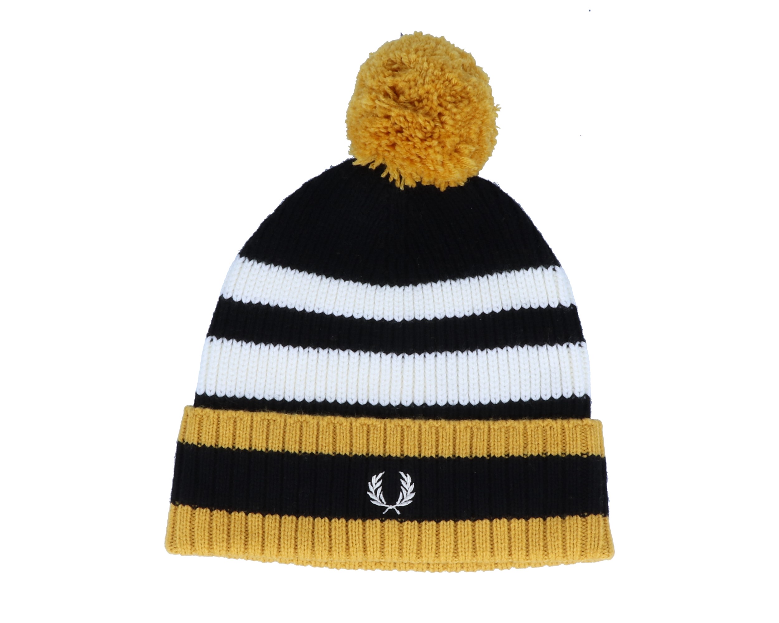 Chunky Tipped Black/Gold Pom - Fred Perry beanie | Hatstoreworld.com