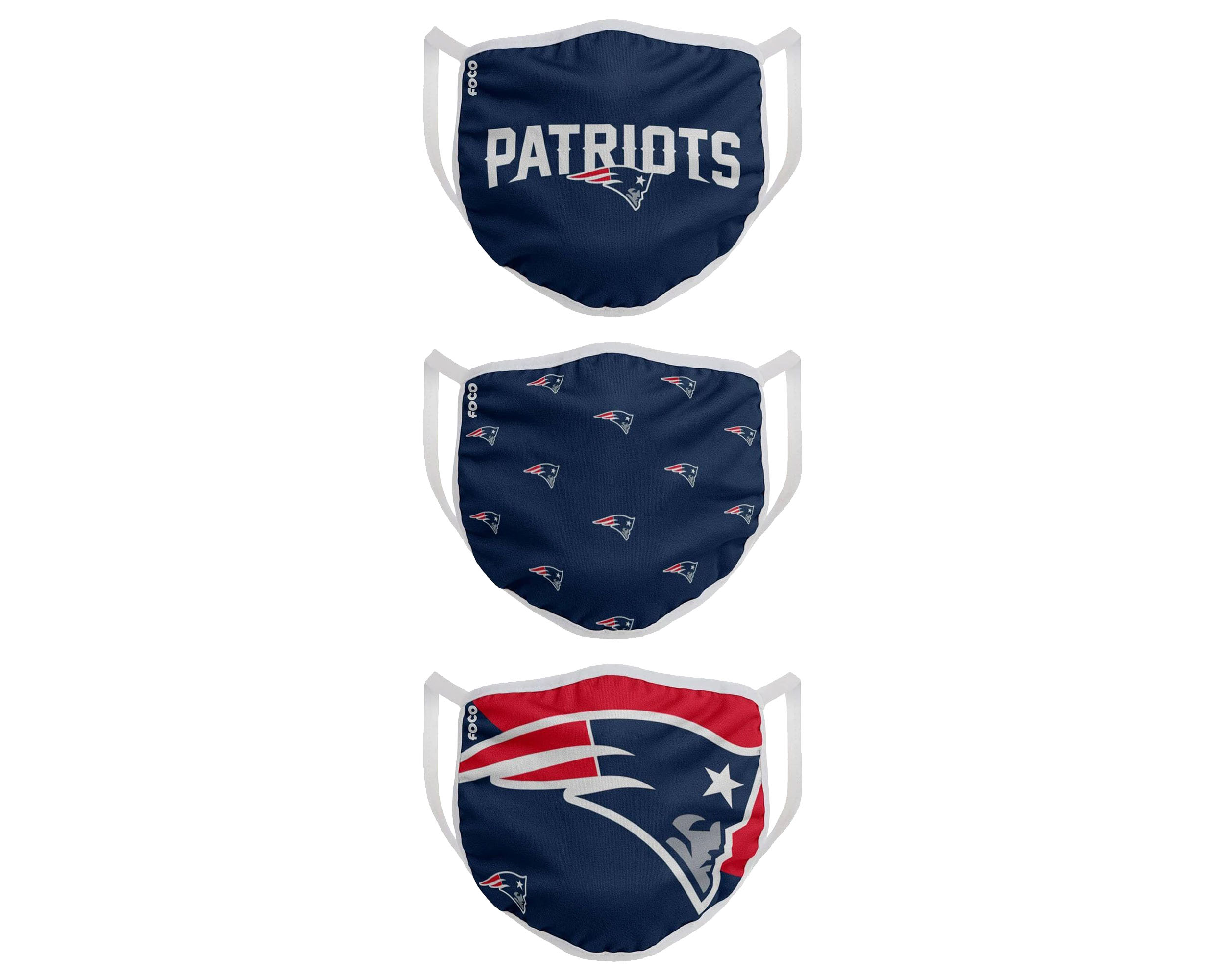 New England Patriots 3-Pack NFL Navy Face Mask - Foco face mask ...