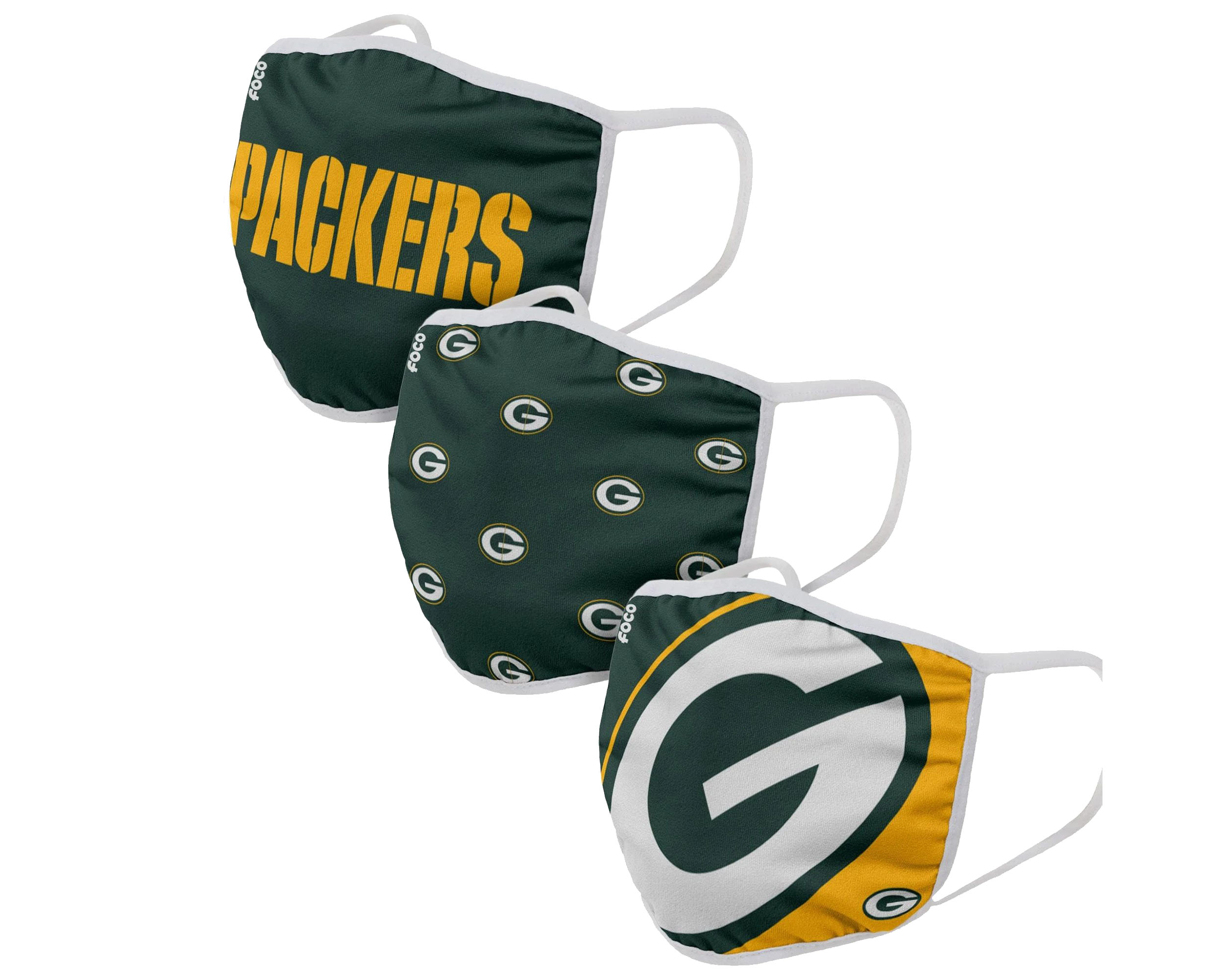 Green Bay Packers 3-Pack NFL Green/Yellow Face Mask | Hatstoreworld.com