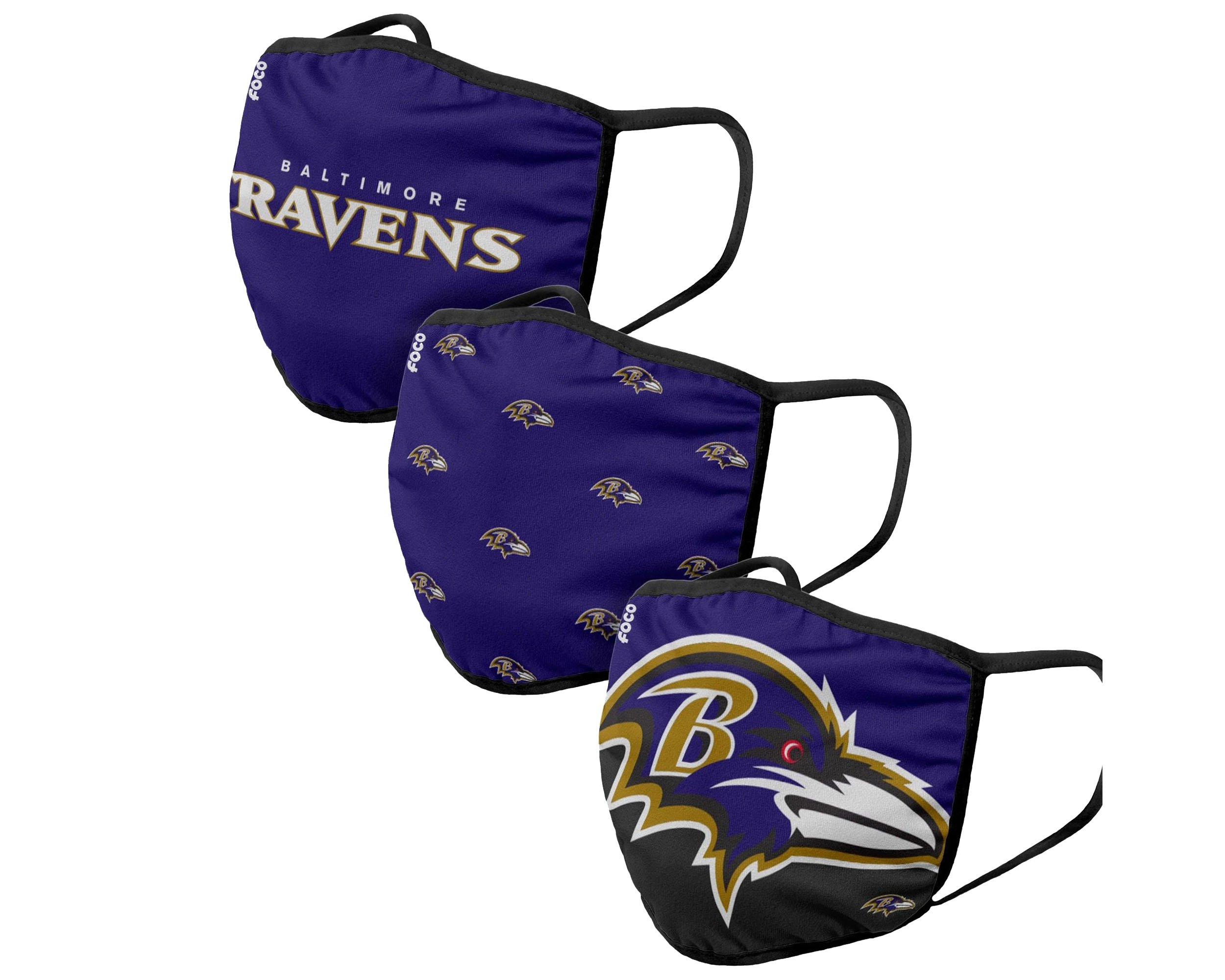 Baltimore Ravens 3-Pack NFL Purple Face Mask - Foco | Hatstoreworld.com