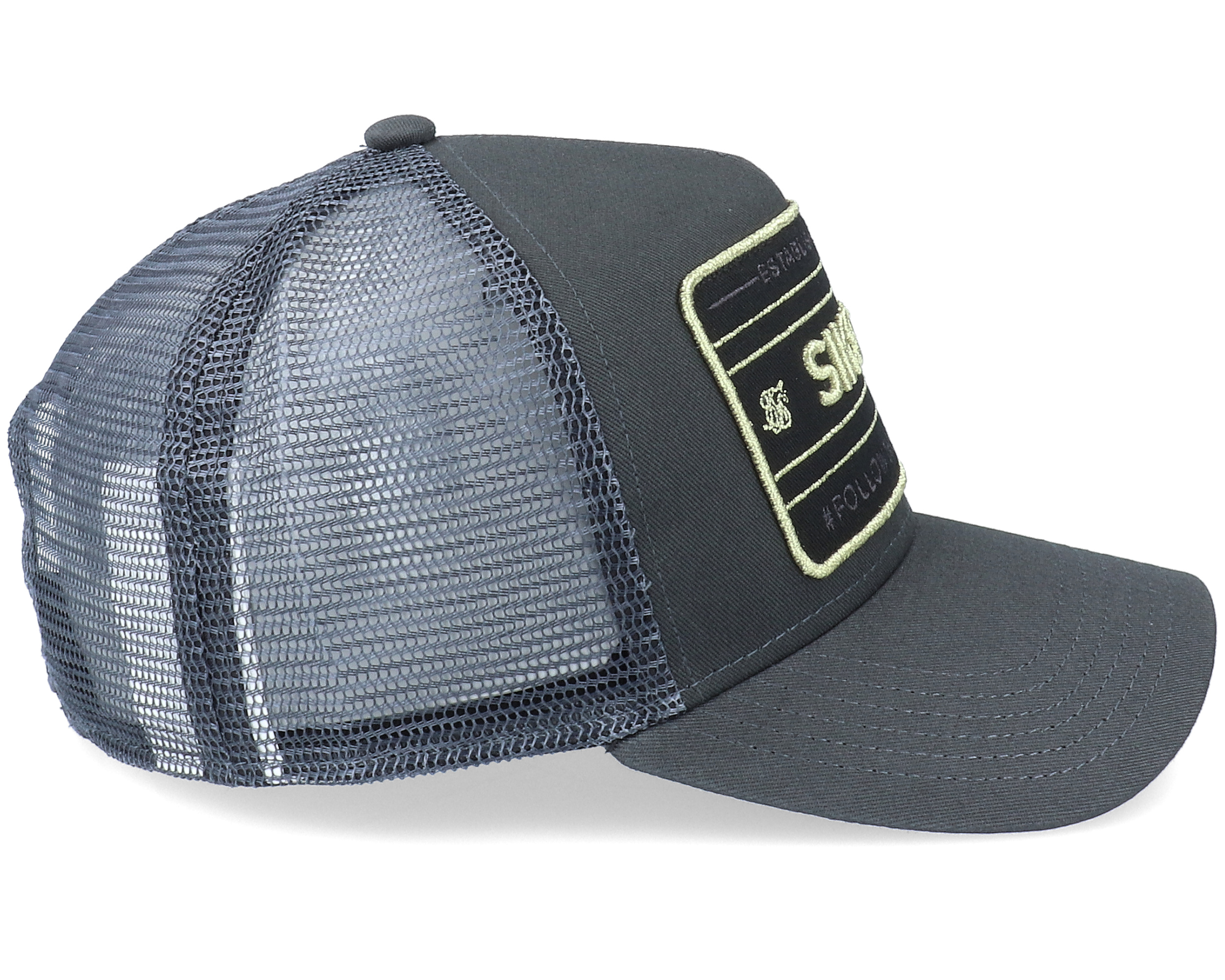Mesh Movement Trucker Grey & Gold Trucker - SikSilk cap | Hatstoreworld.com