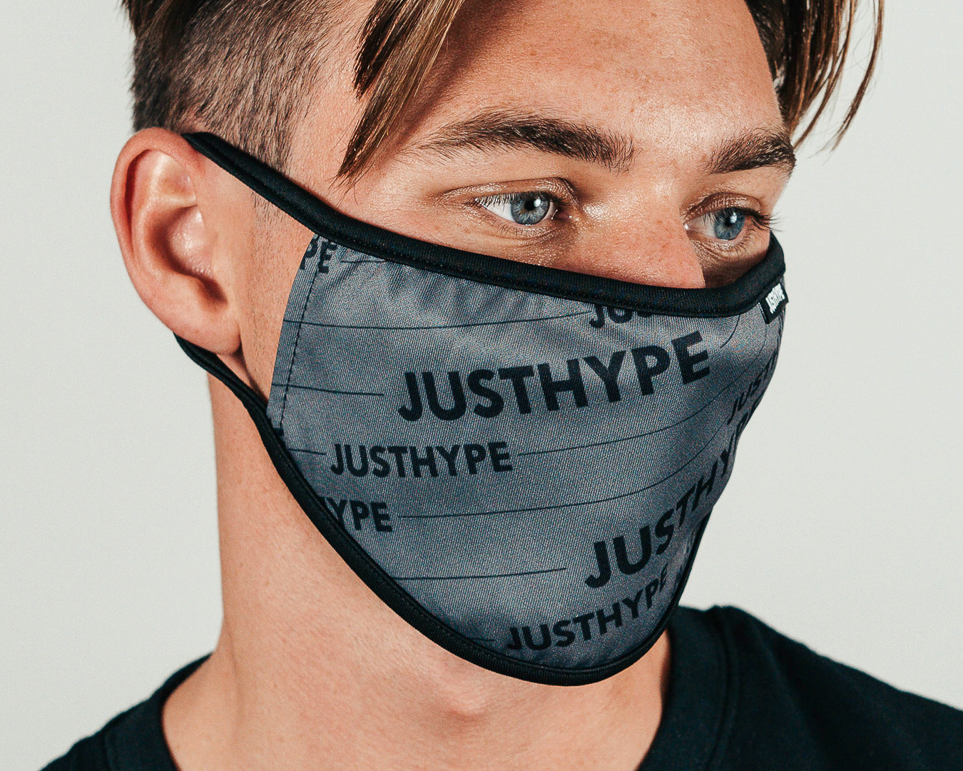 Grey Bold Logo Grey/Black Face Mask | Hatstoreworld.com