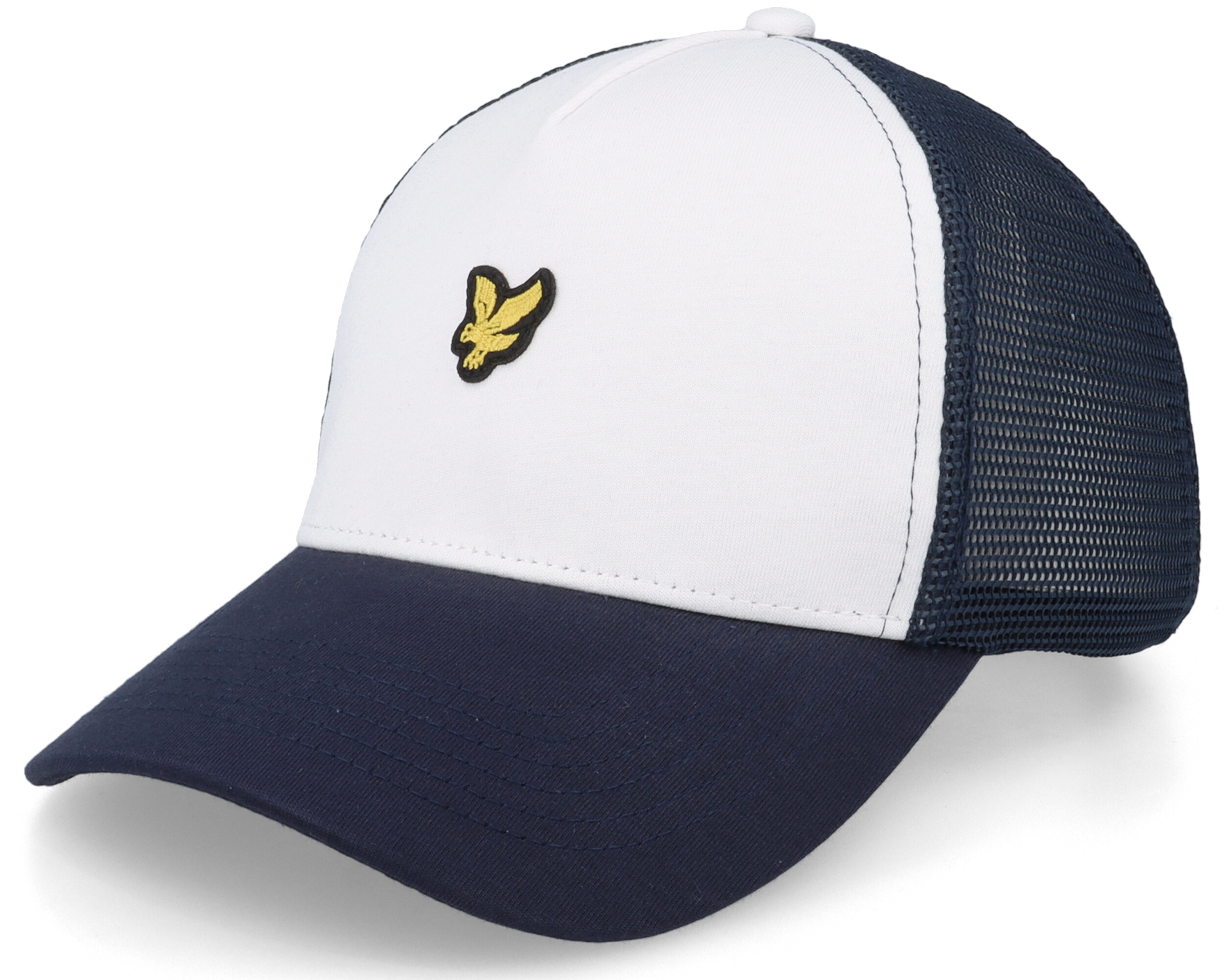 Peak & Mesh White/Dark Navy Trucker - Lyle & Scott cap | Hatstoreworld.com