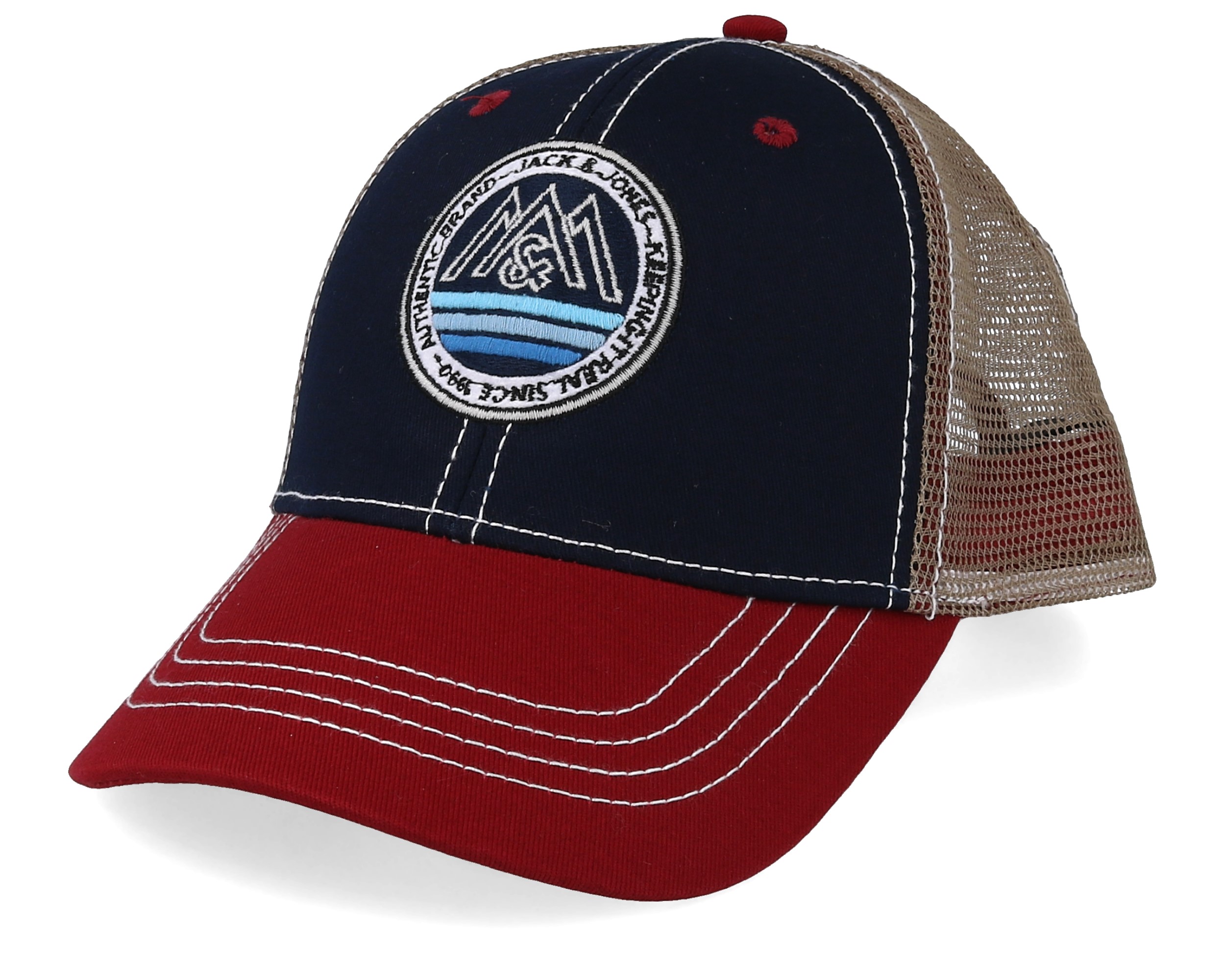 Jacmick Navy/Brick Red/Brown Trucker - Jack & Jones cap | Hatstoreworld.com