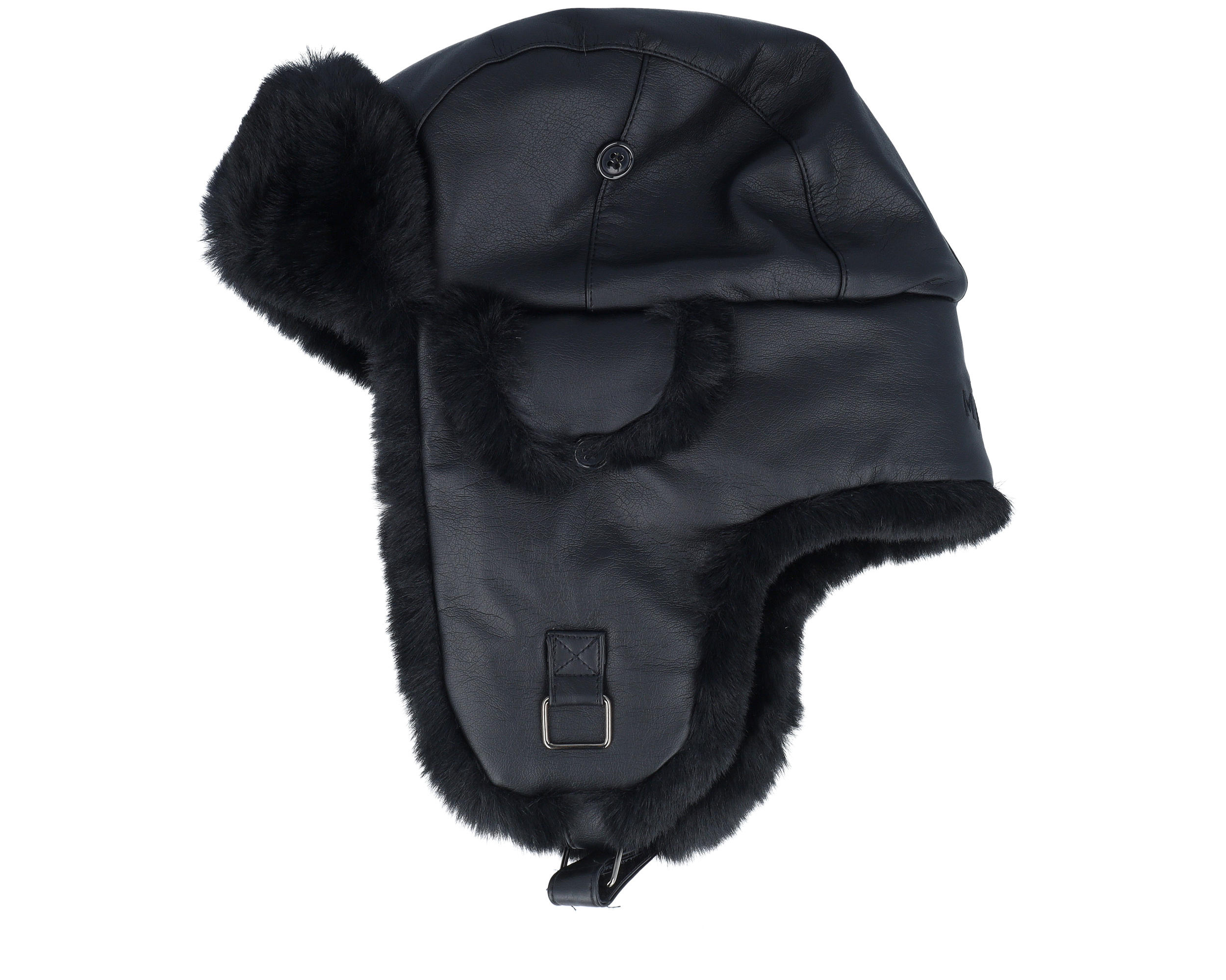 Faux Leather Black/Black Trapper - MJM Hats | Hatstoreworld.com