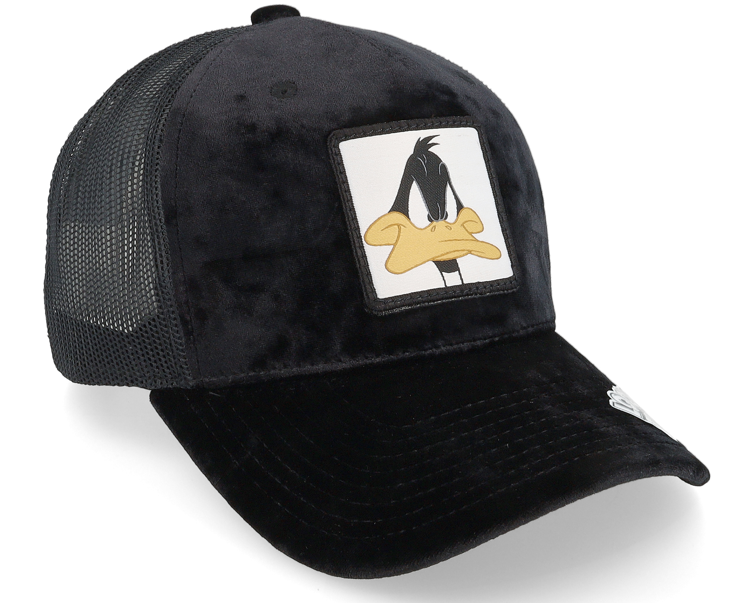 Daffy Duck Face Black Velvet Trucker - Looney Tunes หมวก | Hatstore.com