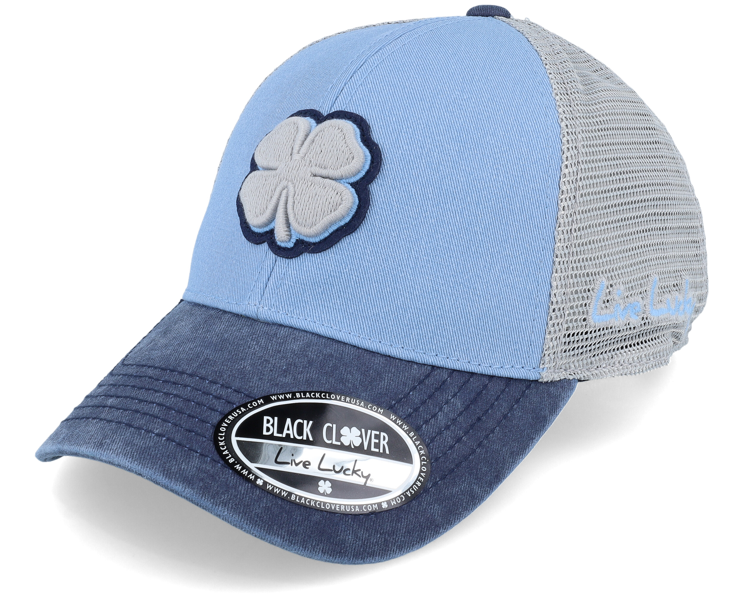 Two Tone Vint. 26 Azure/Sapphire Soft Grey Mesh Trucker | Hatstoreworld.com