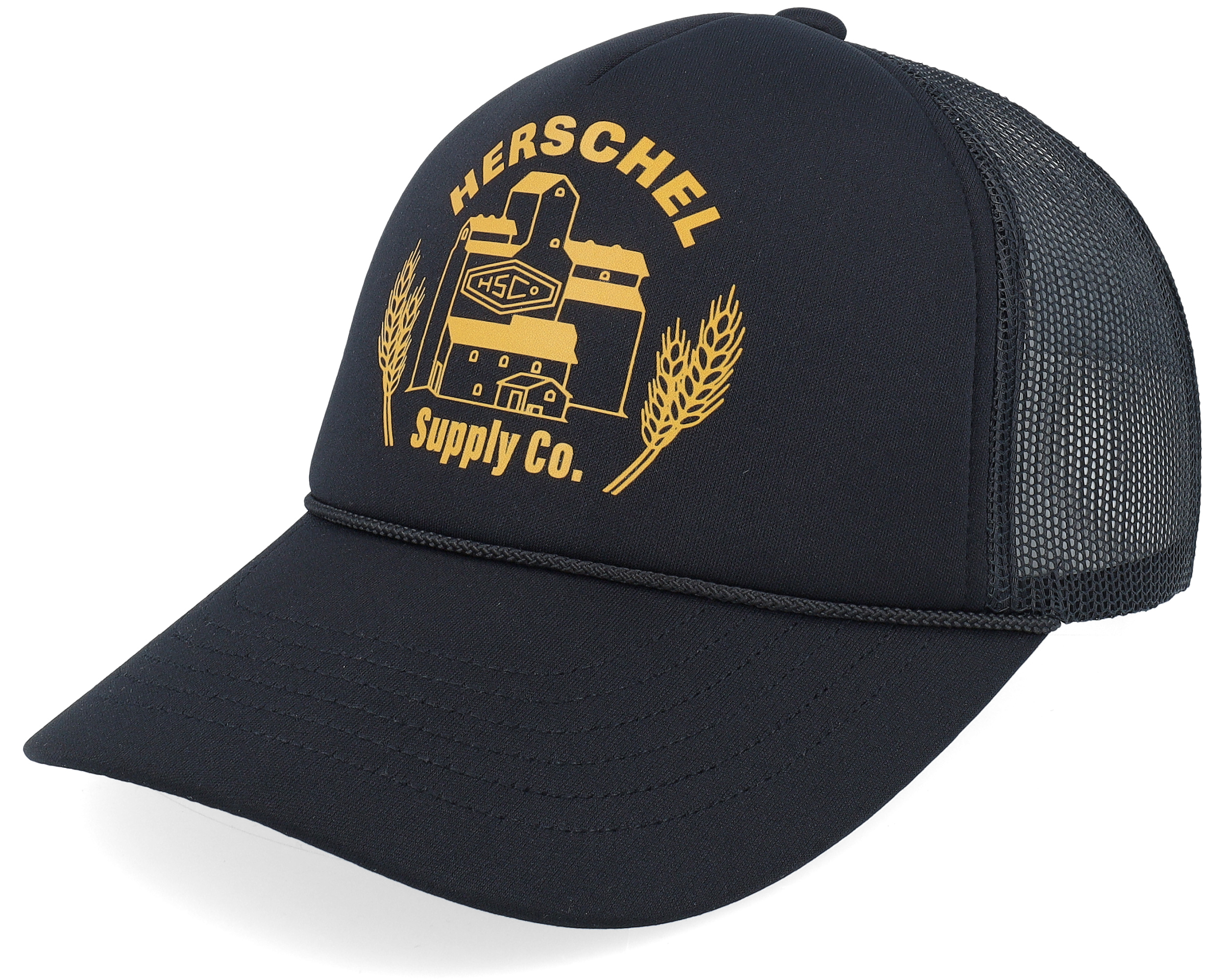 Marina Mesh Silo Cap Black/Golden Yellow A-Frame Trucker - Hatstore.se