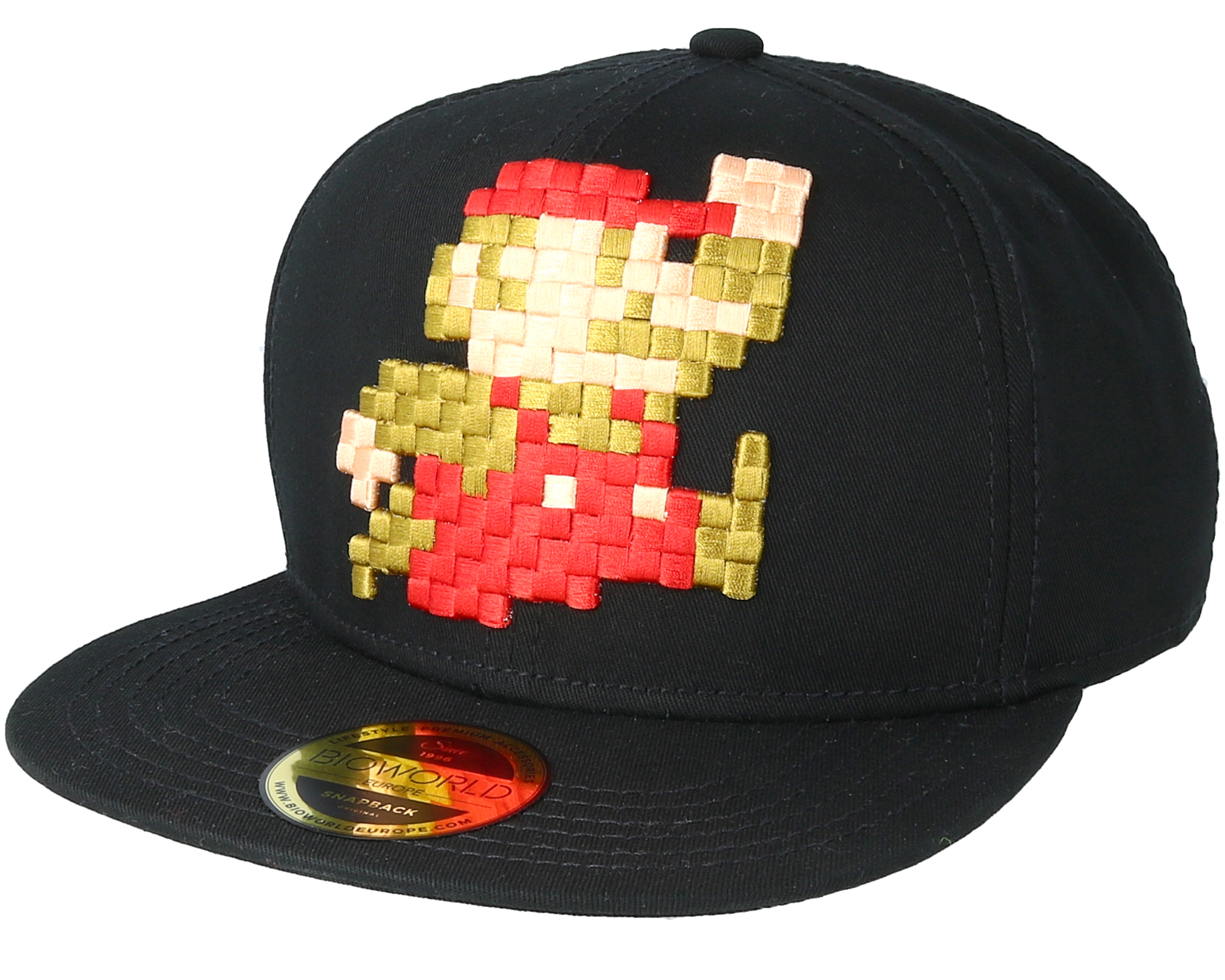 Nintendo 3D Pixel Jumping Mario Black Snapback - Bioworld cap ...