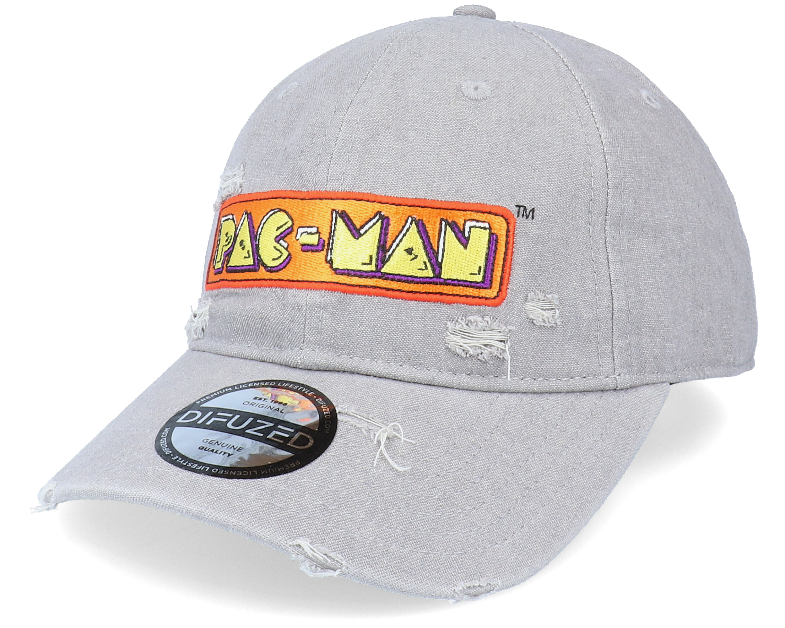 Pac-Man Logo Denim Grey Dad Cap - Difuzed | Hatstoreworld.com