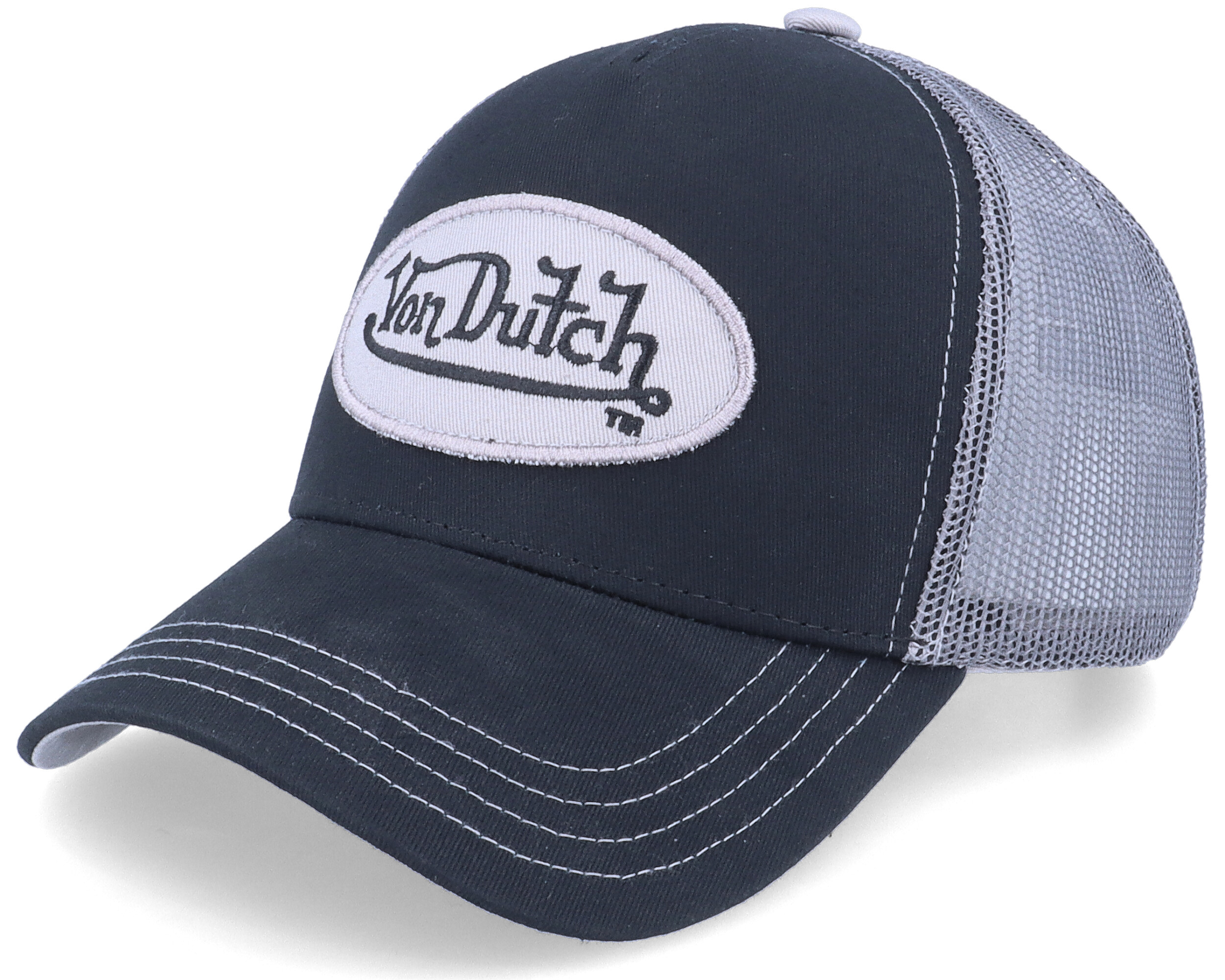 Oval Patch Black/Grey Trucker - Von Dutch Lippis | Hatstore.fi