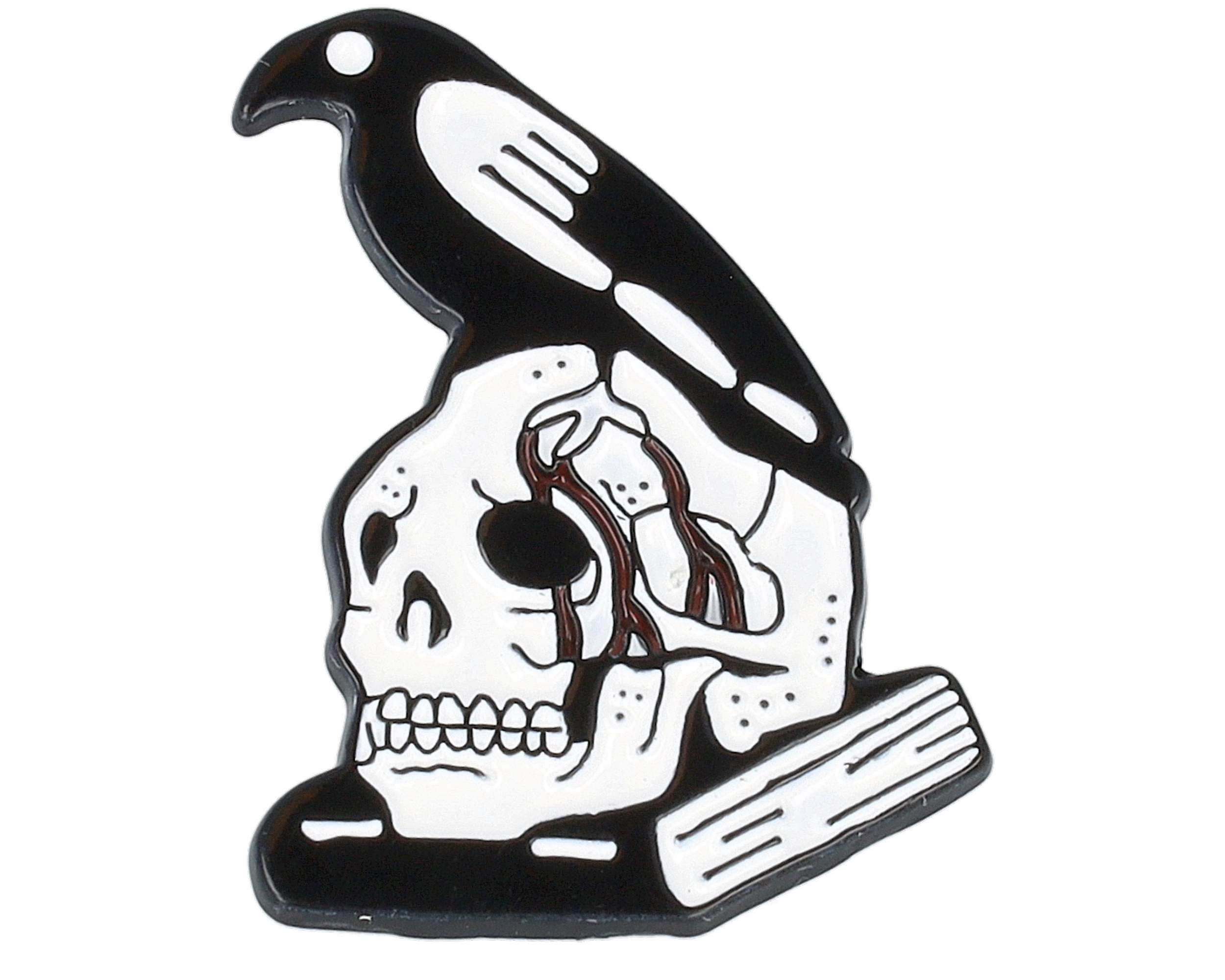 Skull & Crow Black/White Metal Enamel Pin - Cap Pins | Hatstoreworld.com