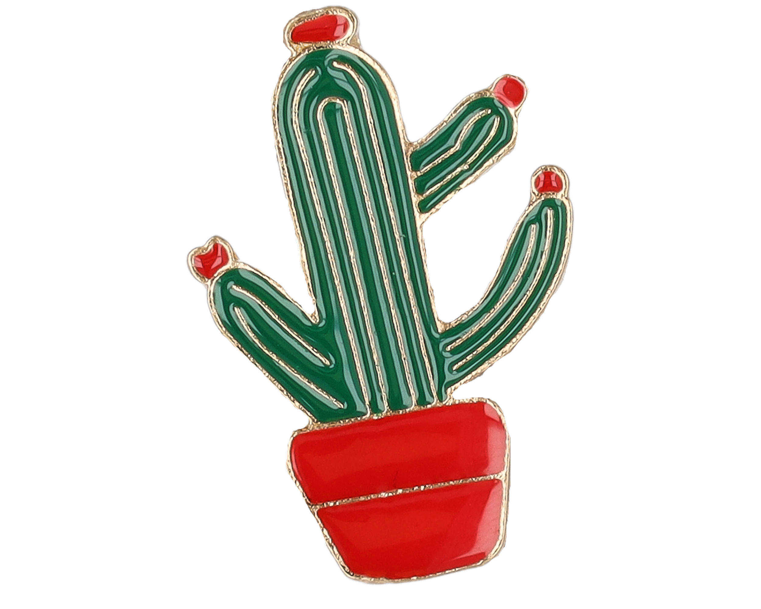 Cactus With Flowers Green/Red Metal Enamel Pin - Cap Pins ...